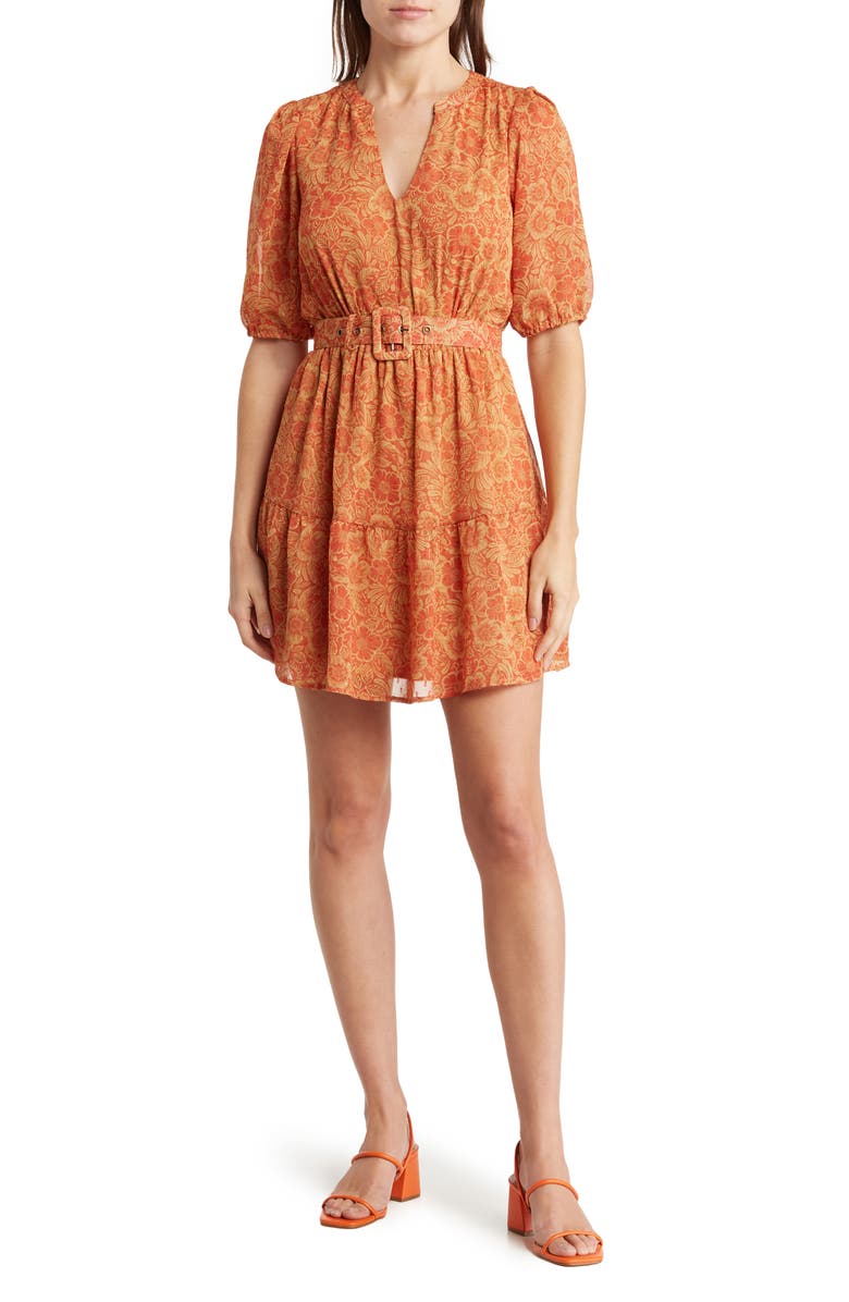 MAX AND ASH Notch Neck Belted Puff Sleeve Minidress | Nordstromrack