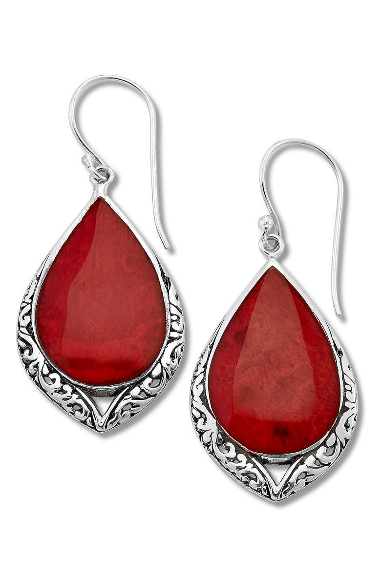SAMUEL B. Sterling Silver Pear Shape Coral Drop Earrings | Nordstromrack