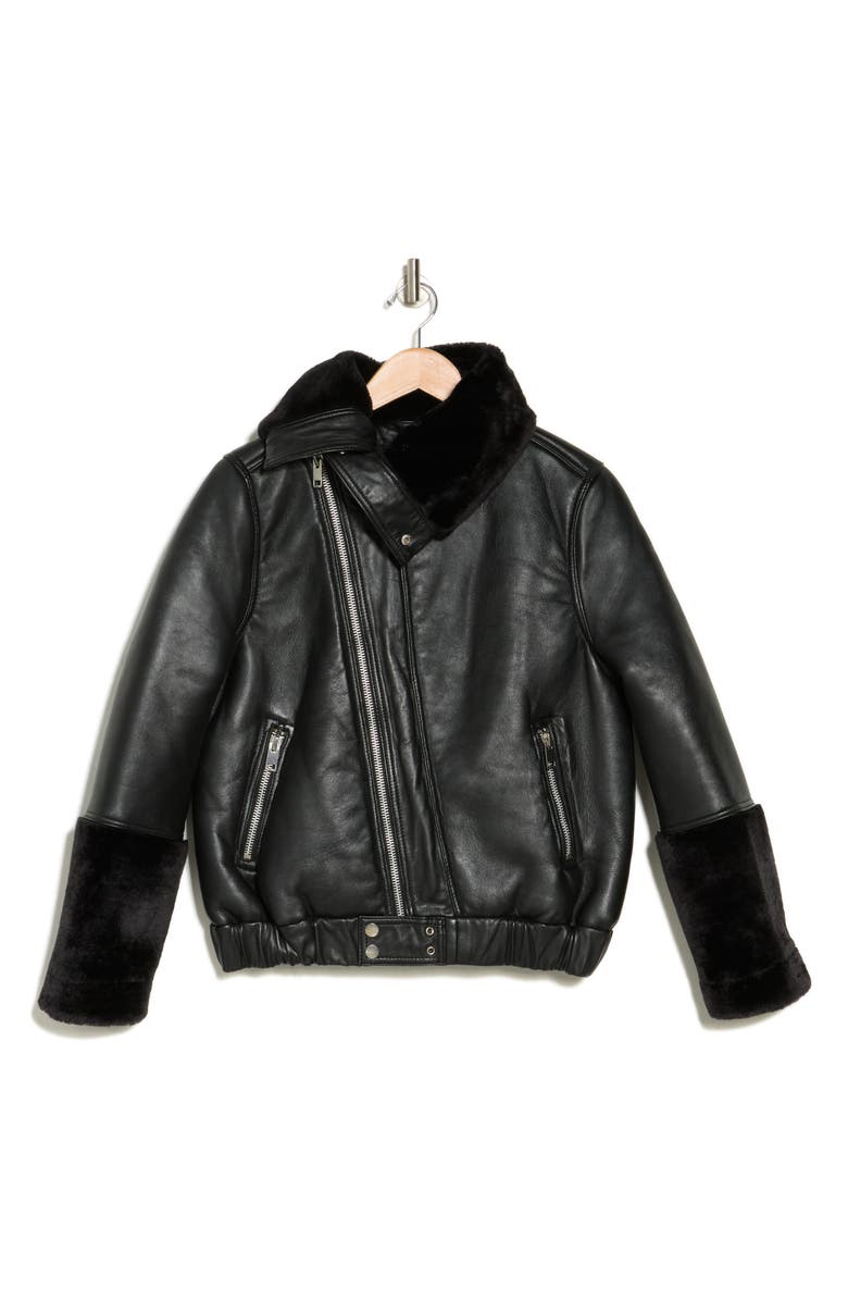 Walter Baker Cher Faux Fur Trim Leather Moto Jacket | Nordstromrack