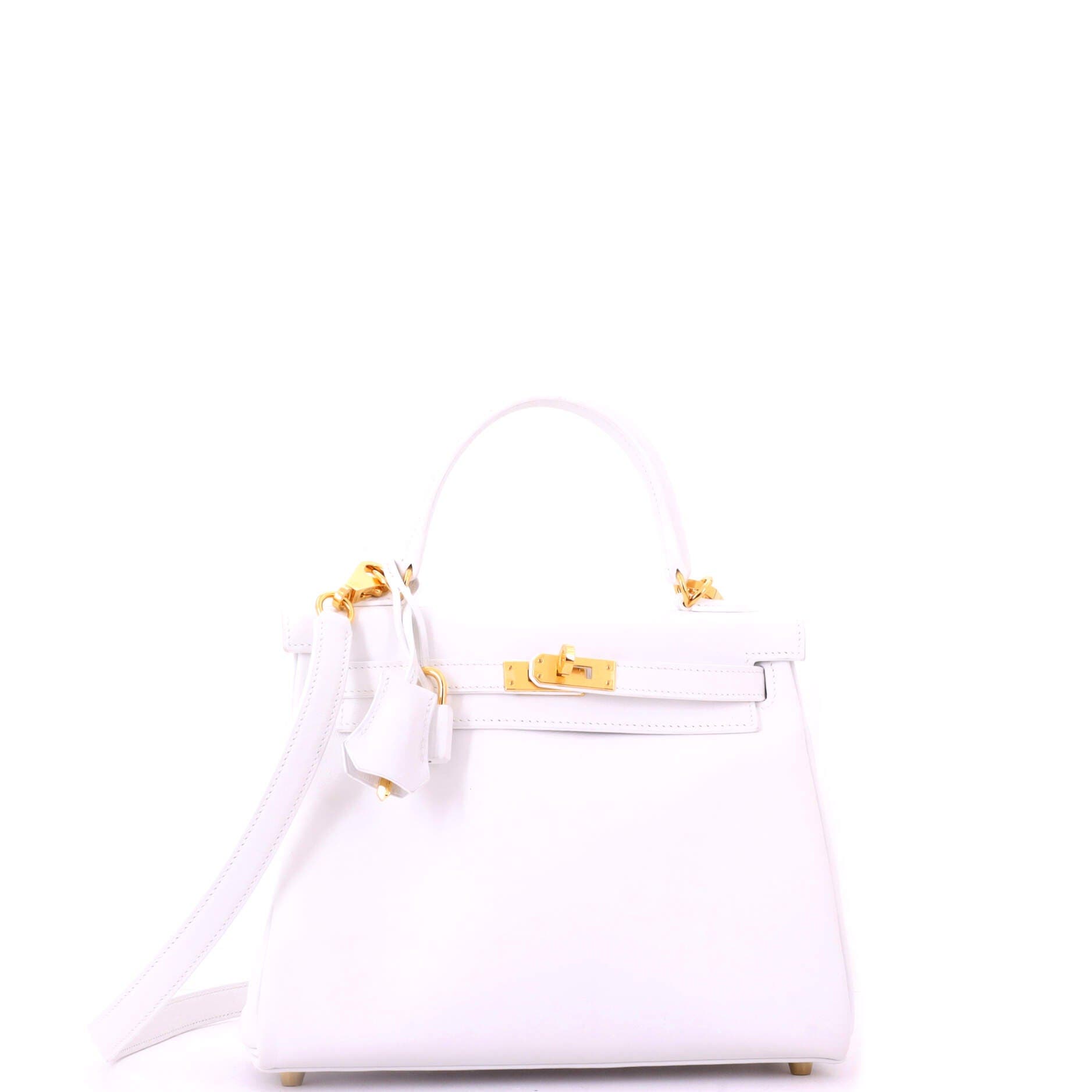 Pre-Owned Hermes Kelly Handbag White Swift with Gold Hardware 25 ...