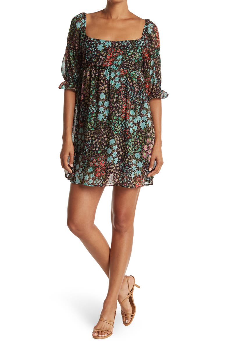 VANITY ROOM Floral Babydoll Mini Dress | Nordstromrack