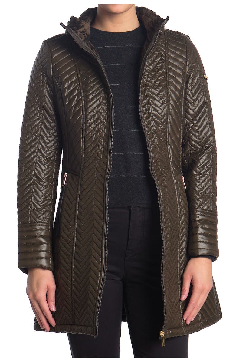 Via Spiga Chevron Faux Fur Trim Puffer Jacket | Nordstromrack