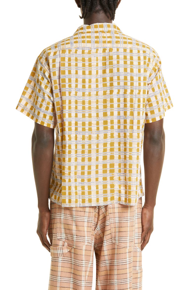 Shore Block Print Check Short Sleeve Organic Cotton Button-Up Camp ...