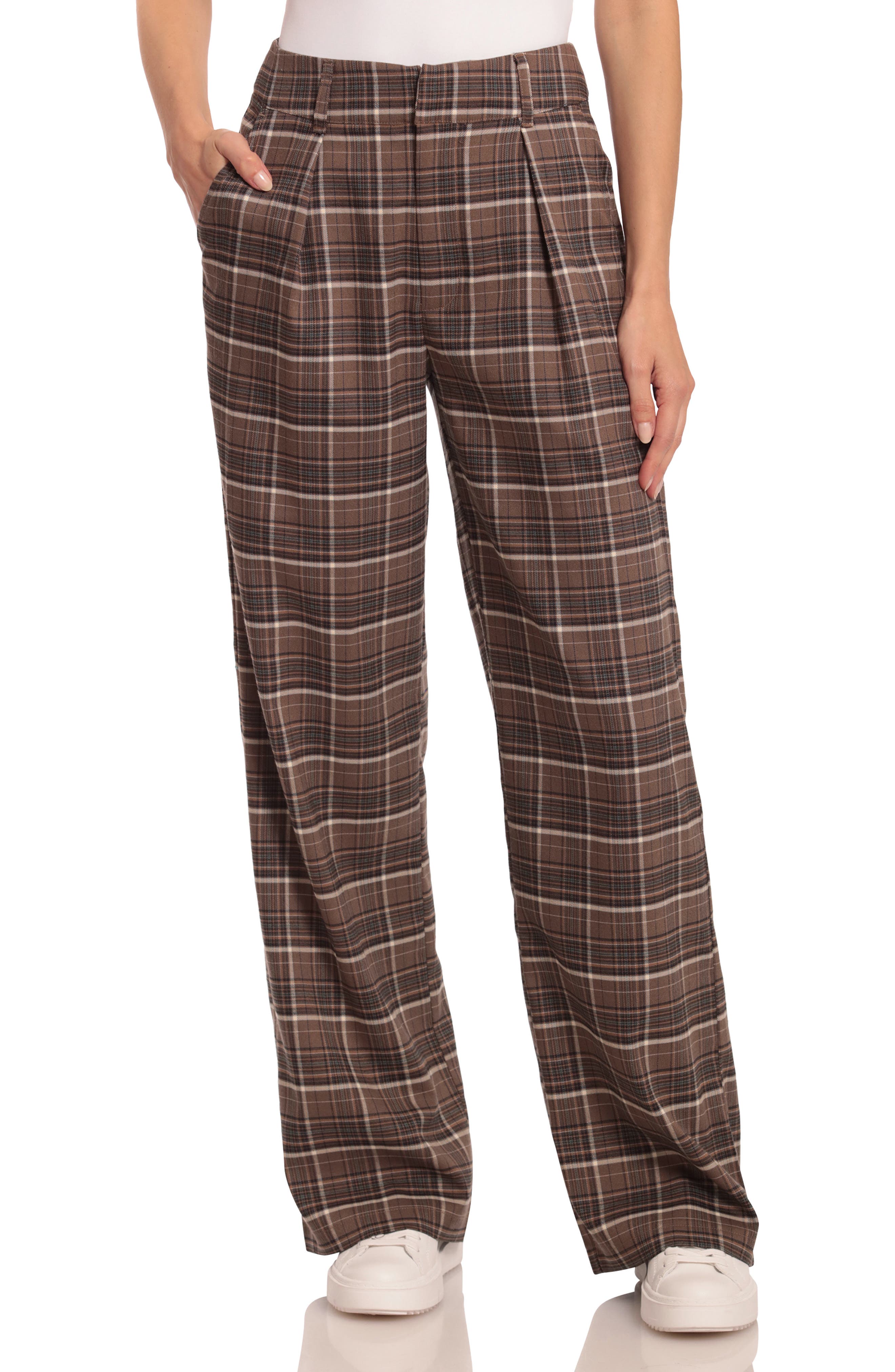 Avec Les Filles Plaid Pleated Wide Leg Pants | Nordstromrack