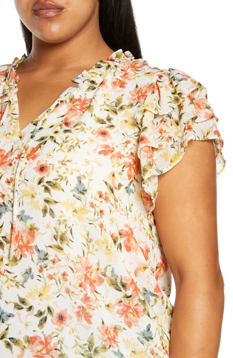 1.STATE Flutter Sleeve Tie Neck Top | Nordstromrack
