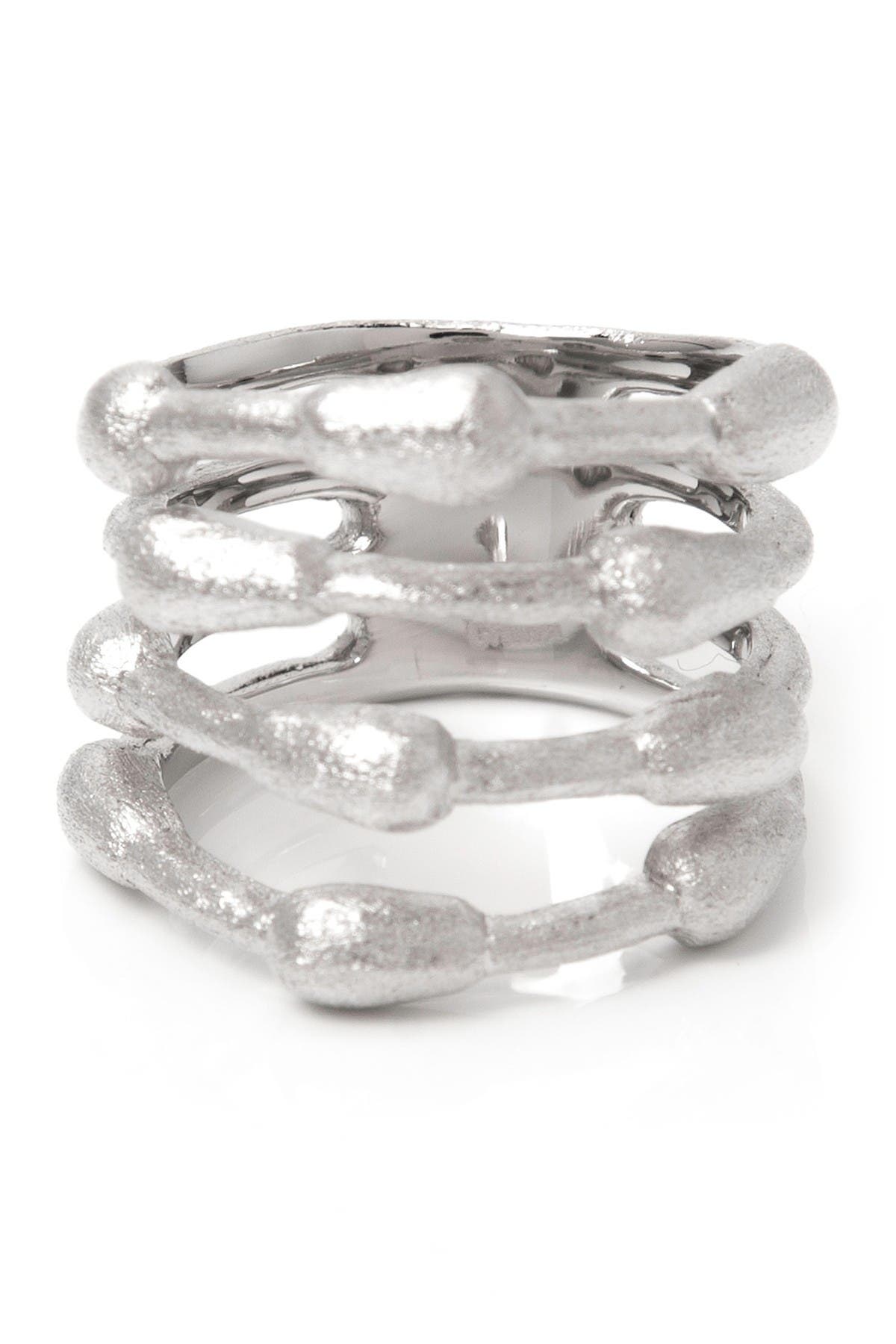 RIVKA FRIEDMAN White Rhodium Clad Satin Finish Bamboo-Shaped Band Ring ...