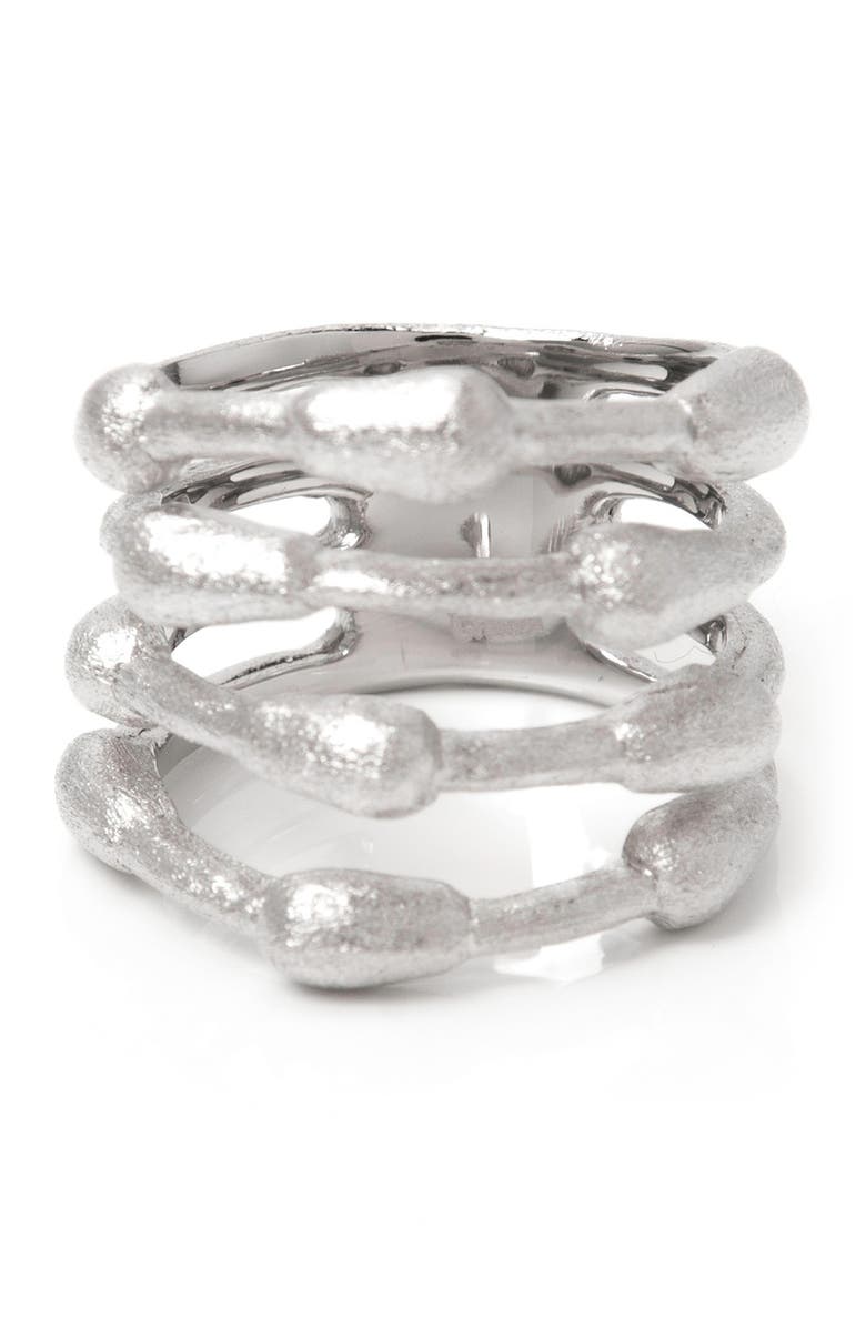 RIVKA FRIEDMAN White Rhodium Clad Satin Finish Bamboo-Shaped Band Ring ...
