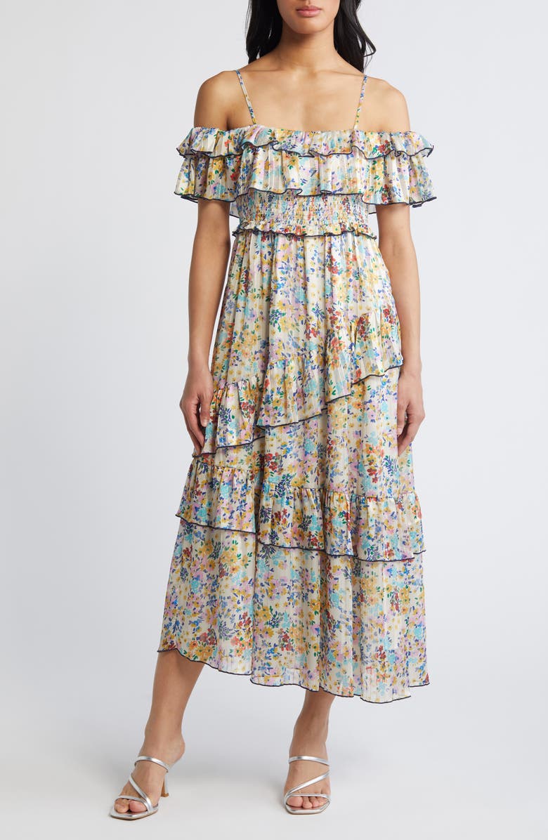 BTFL-life Cold Shoulder Metallic Ruffle Maxi Dress | Nordstromrack