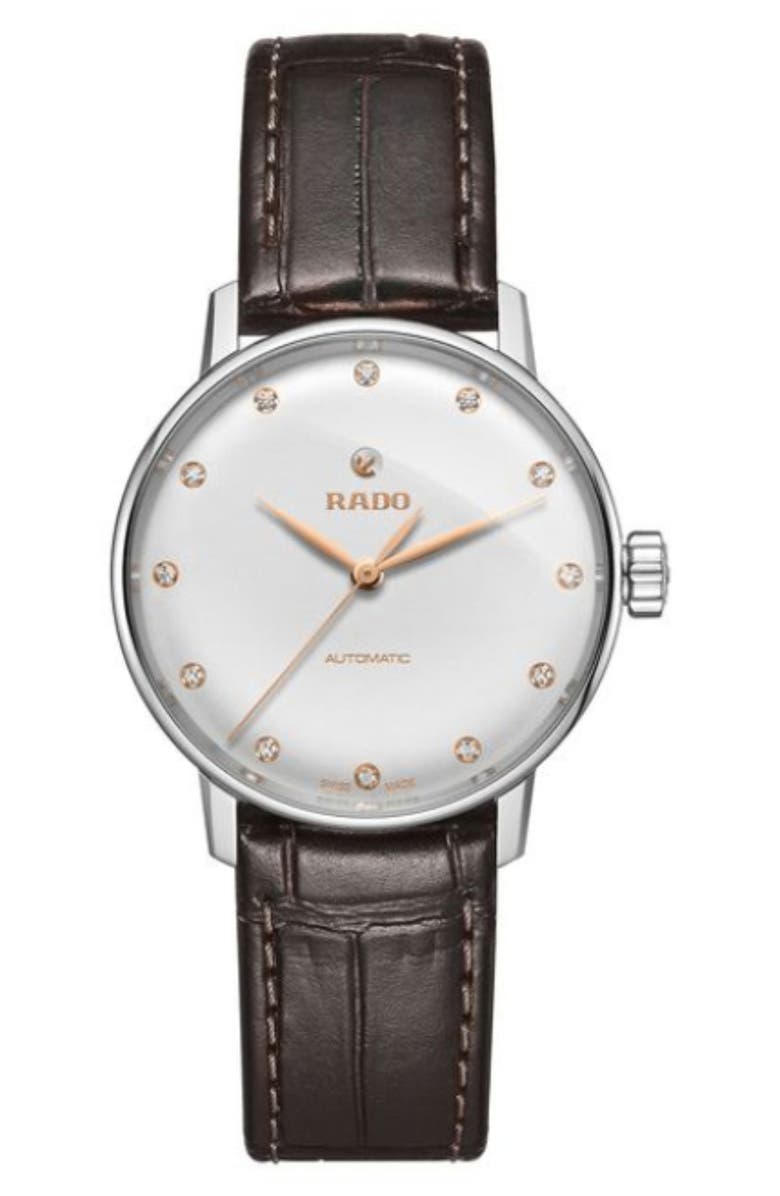 RADO Coupole Classic Leather Strap Diamond Automatic Watch, 32mm ...