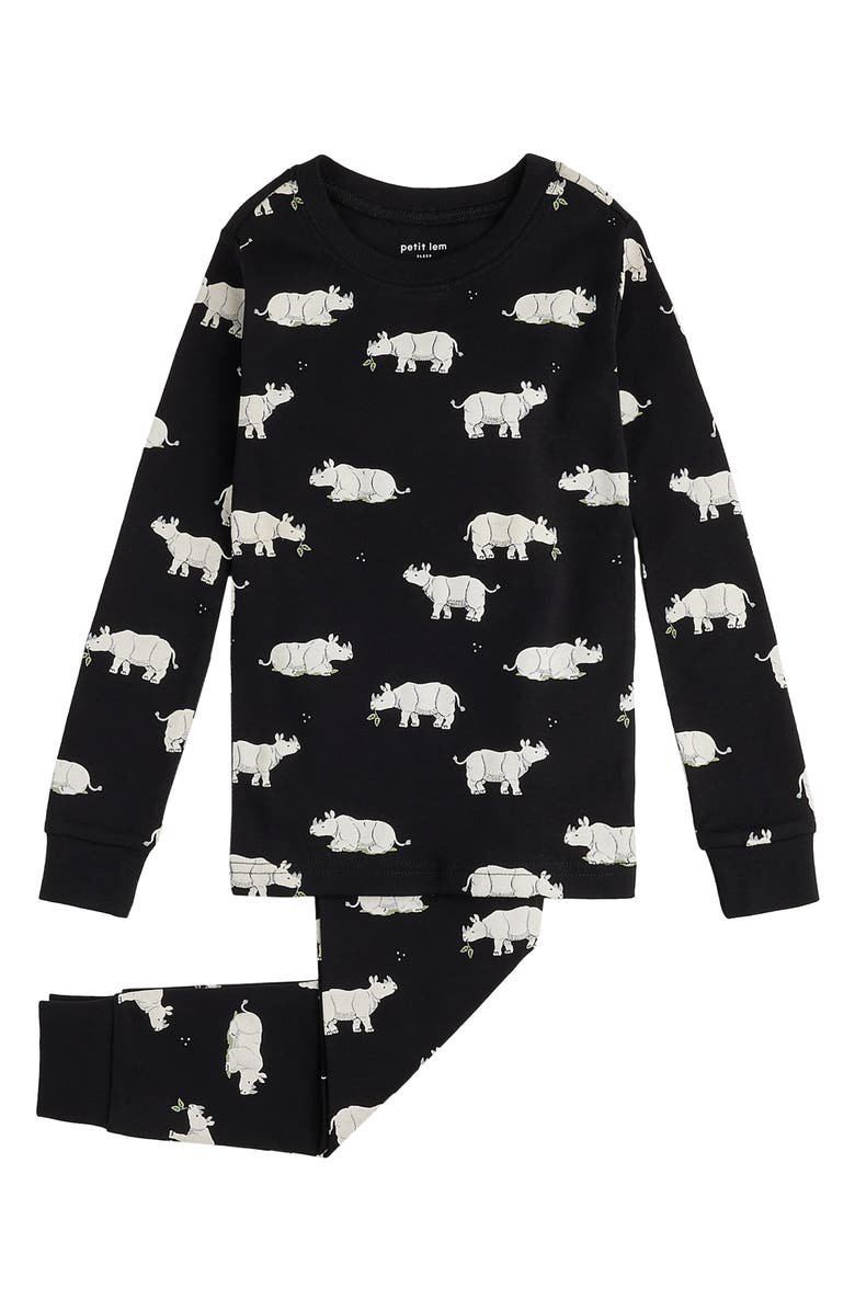 Petit Lem Kids' Rhino Print Glow in the Dark Organic Cotton Fitted Two ...