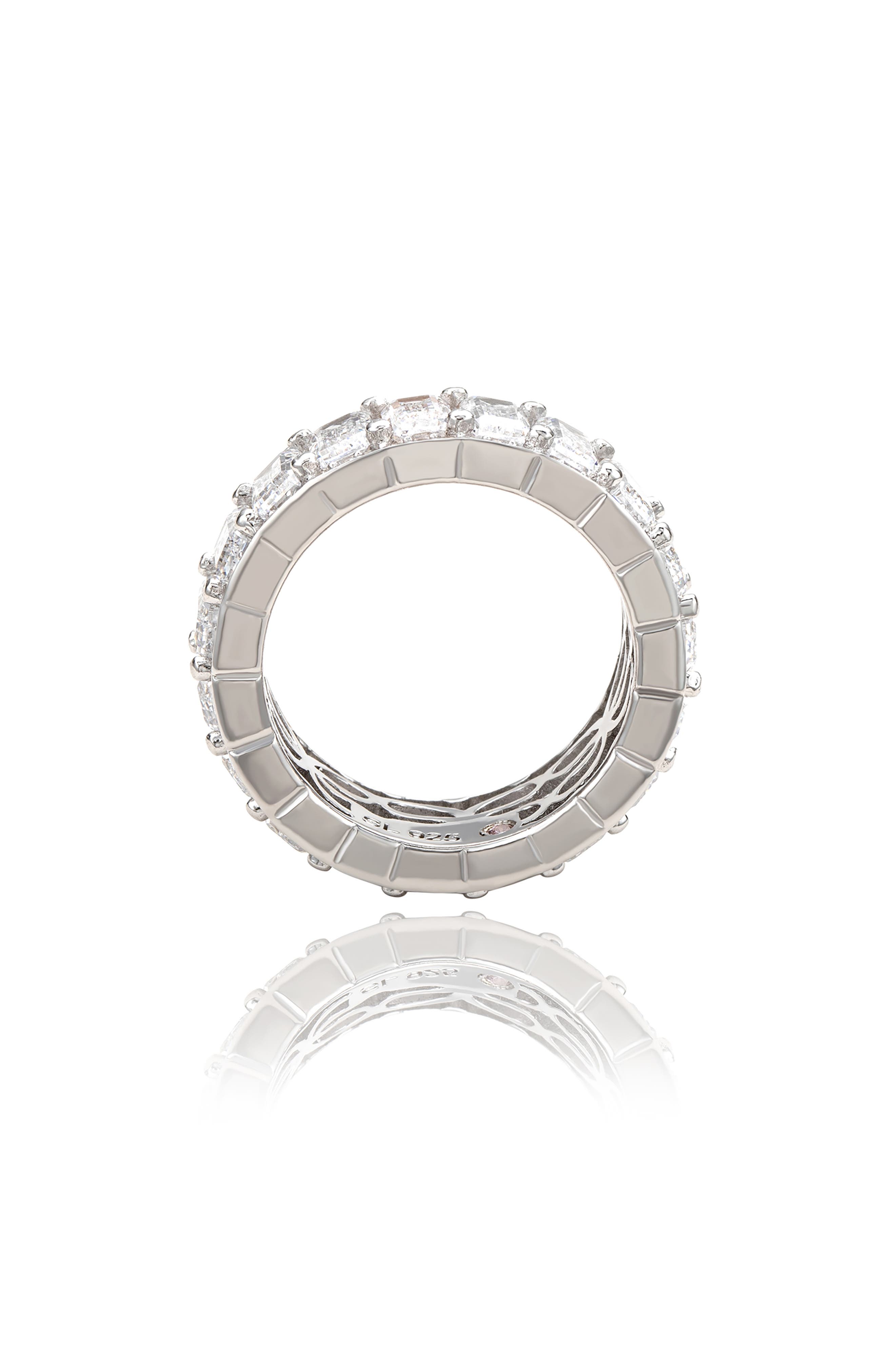 SUZY LEVIAN Sterling Silver Emerald Cut CZ Eternity Band Ring ...