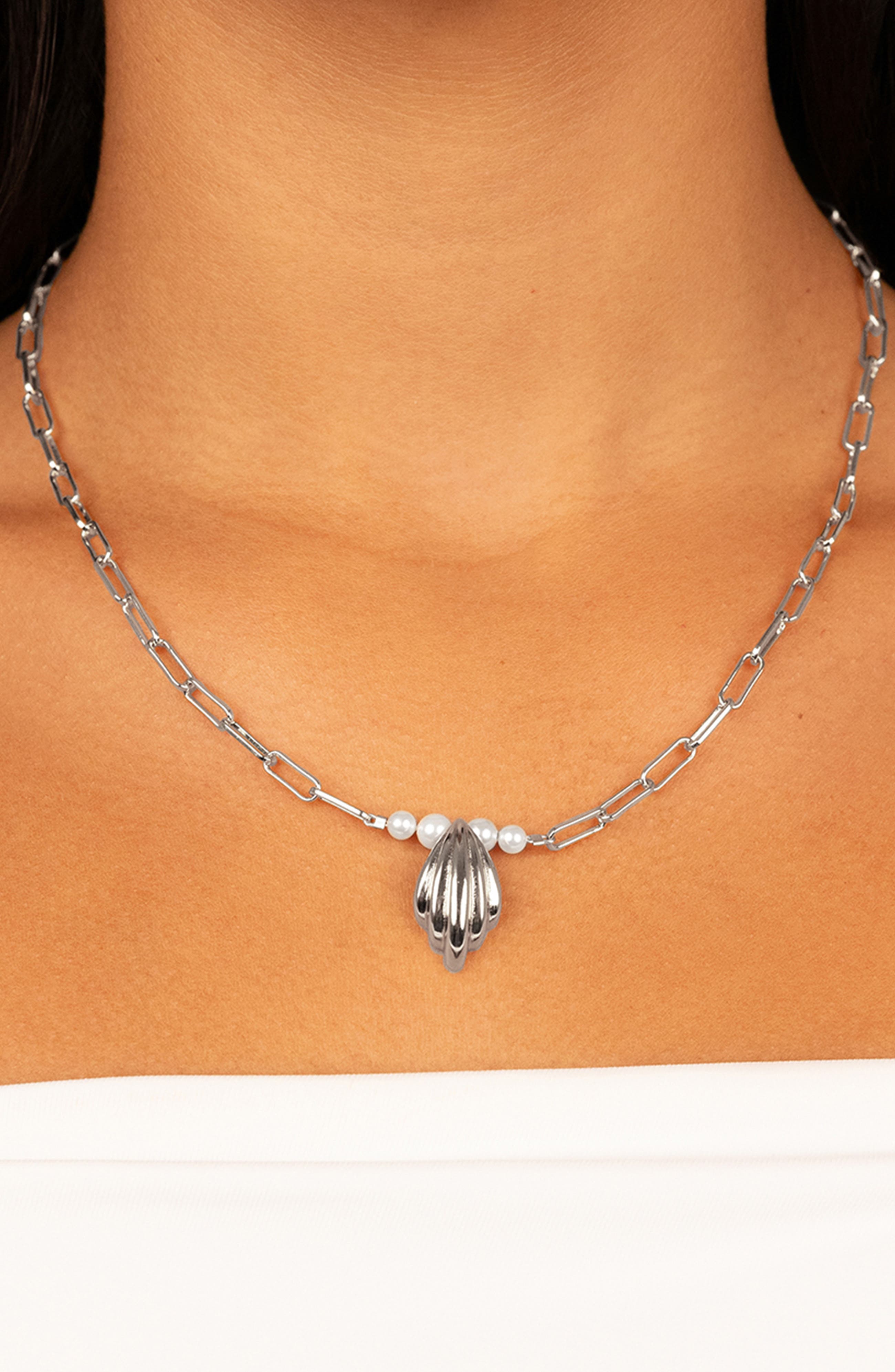 Sterling Forever Chérie Faux Pearl Shell Pendant Necklace | Nordstromrack