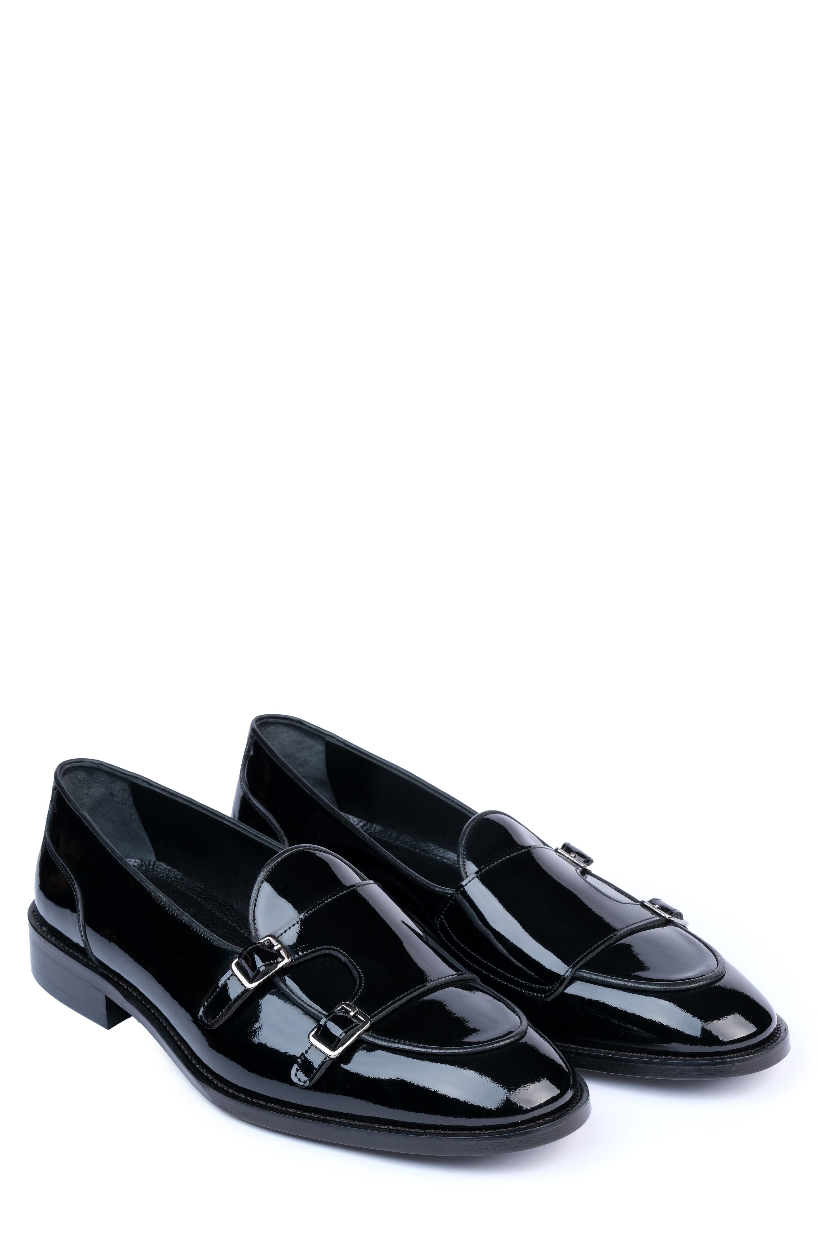 VELLAPAIS Onyx Double Monk Strap Patent Leather Loafer (Men ...