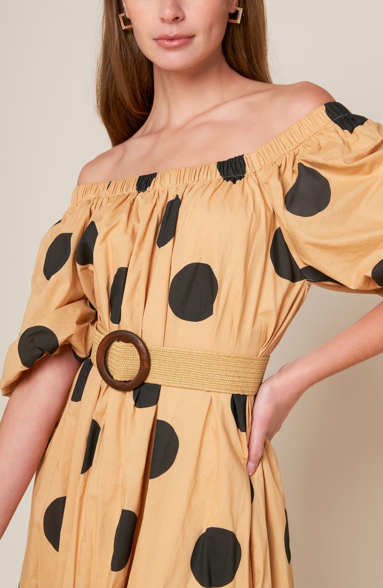 FLYING TOMATO Polka Dot Print Off-the-Shoulder Midi Dress | Nordstromrack
