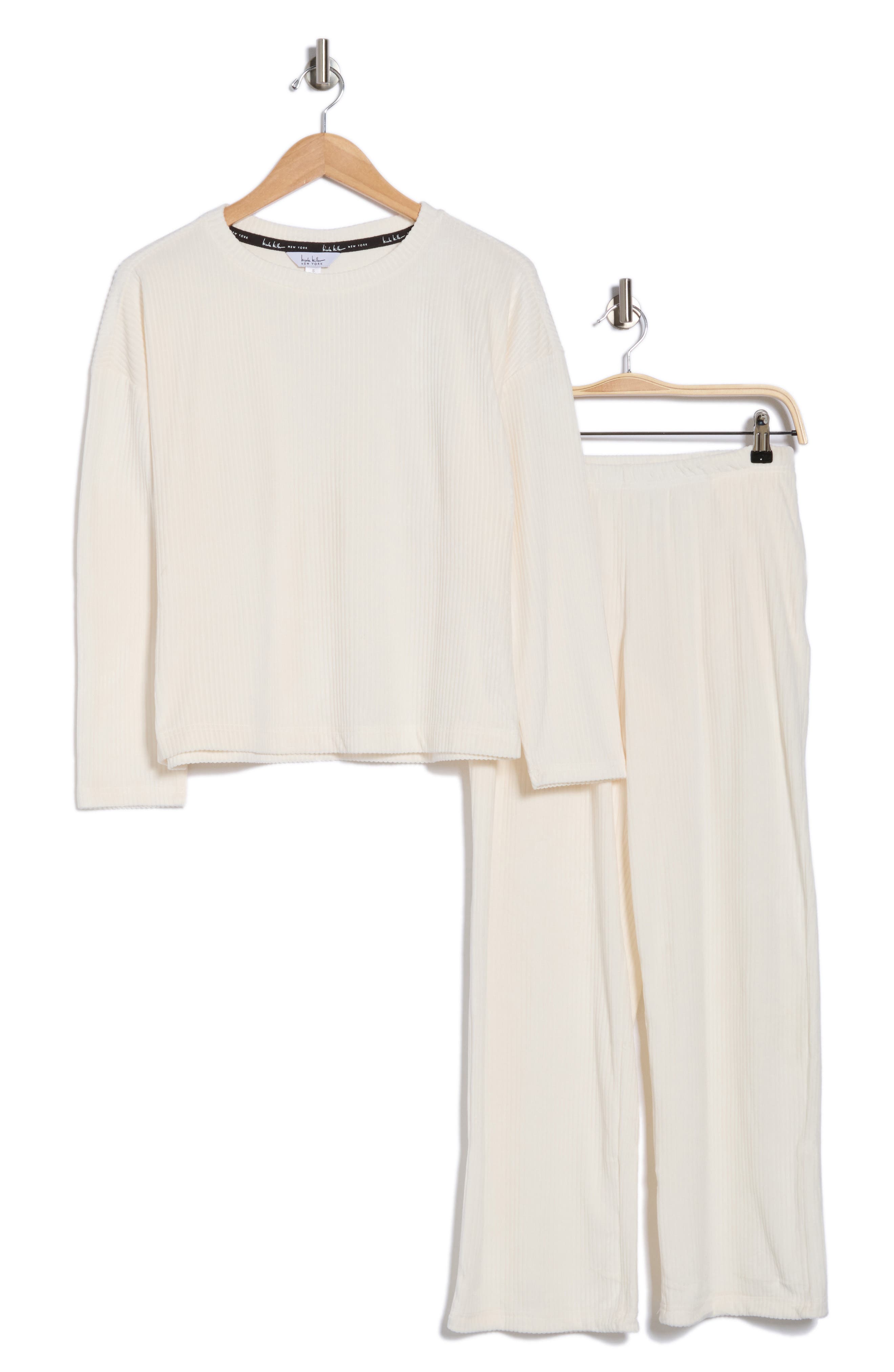 Nicole Miller Ribbed Velour Long Sleeve Top & Pants Pajamas | Nordstromrack