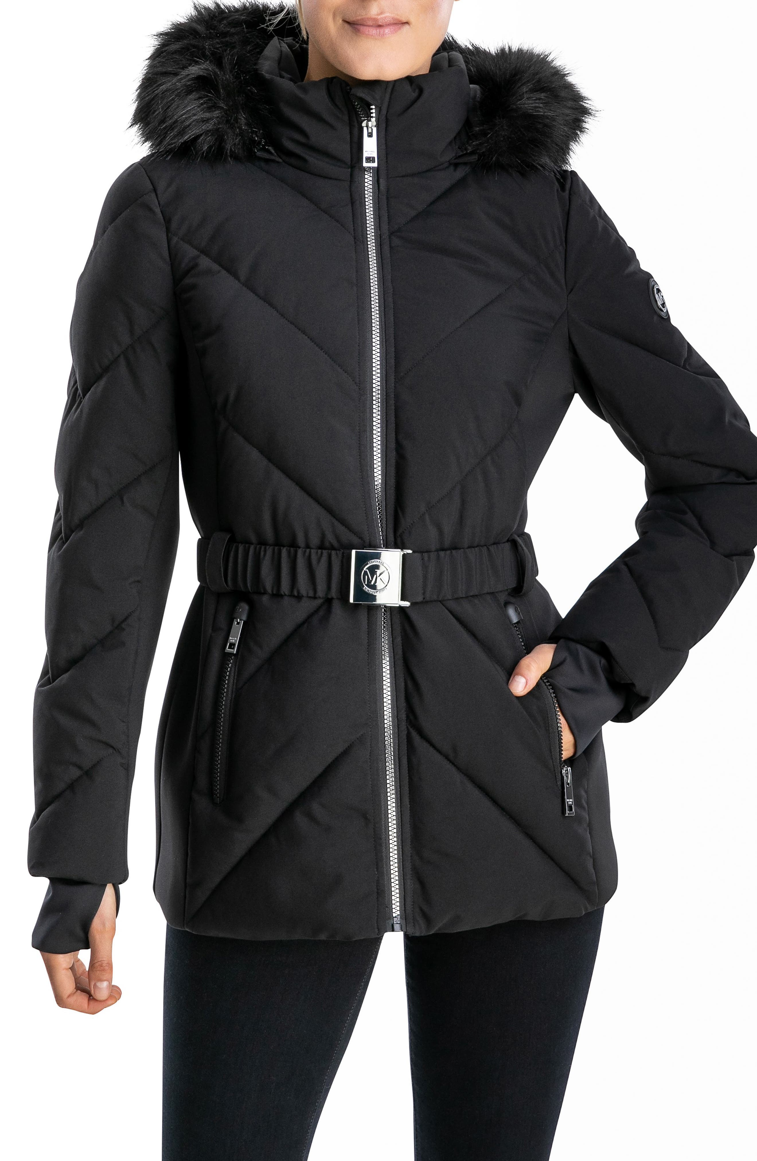 Michael Kors Faux Fur Trim Hood Belted Puffer Jacket | Nordstromrack