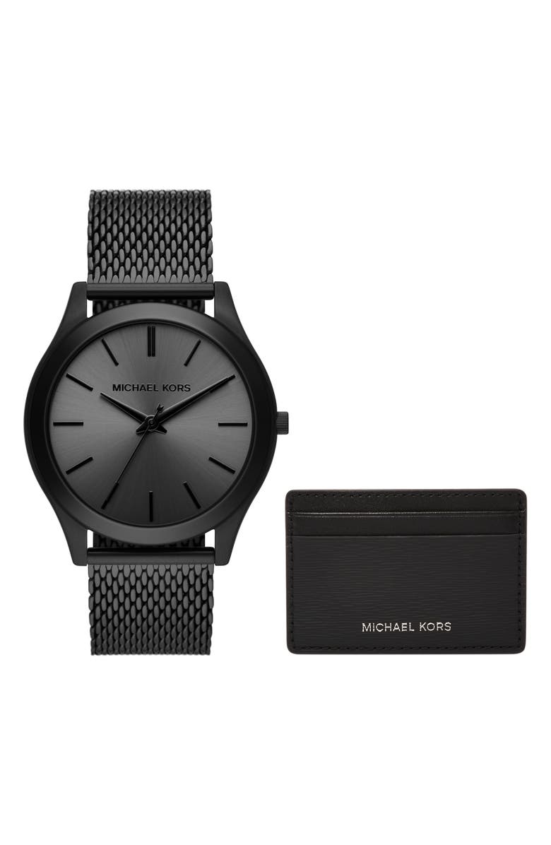 Michael Kors Runway Quartz Mesh Strap Watch & Leather Card Case, 44mm ...