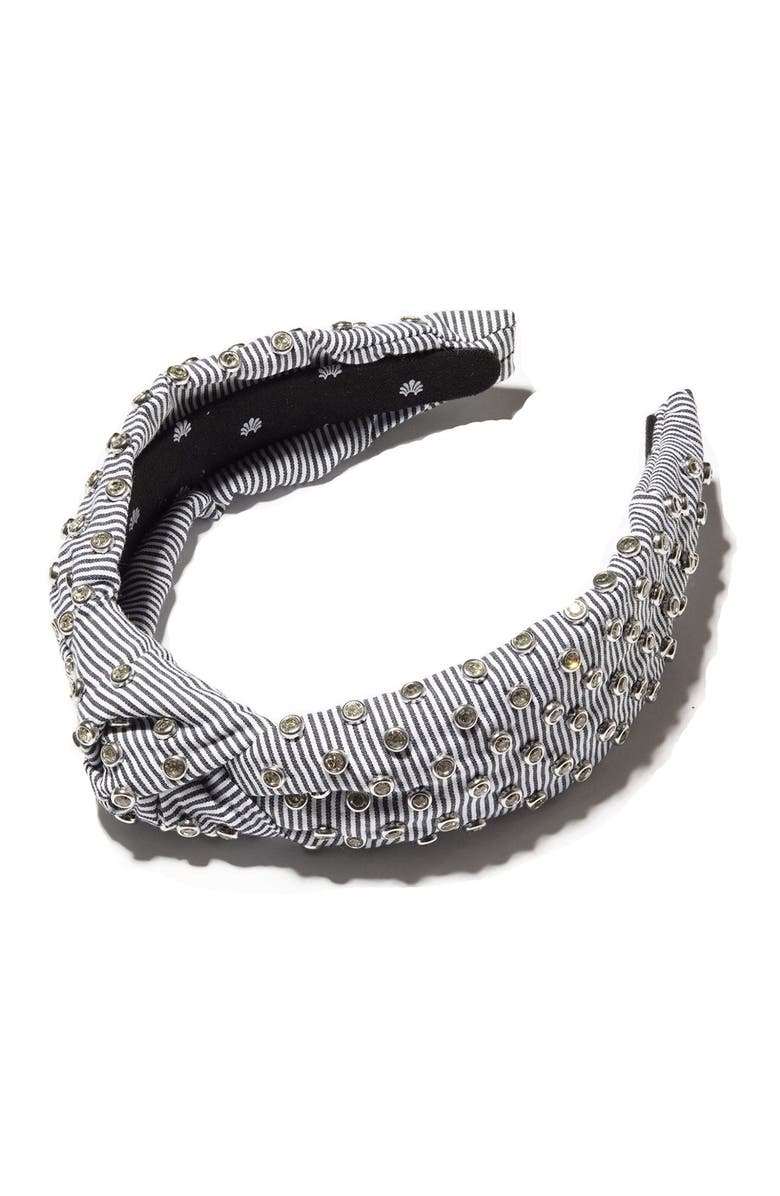 Lele Sadoughi Black and White Striped Crystal Knotted Headband ...