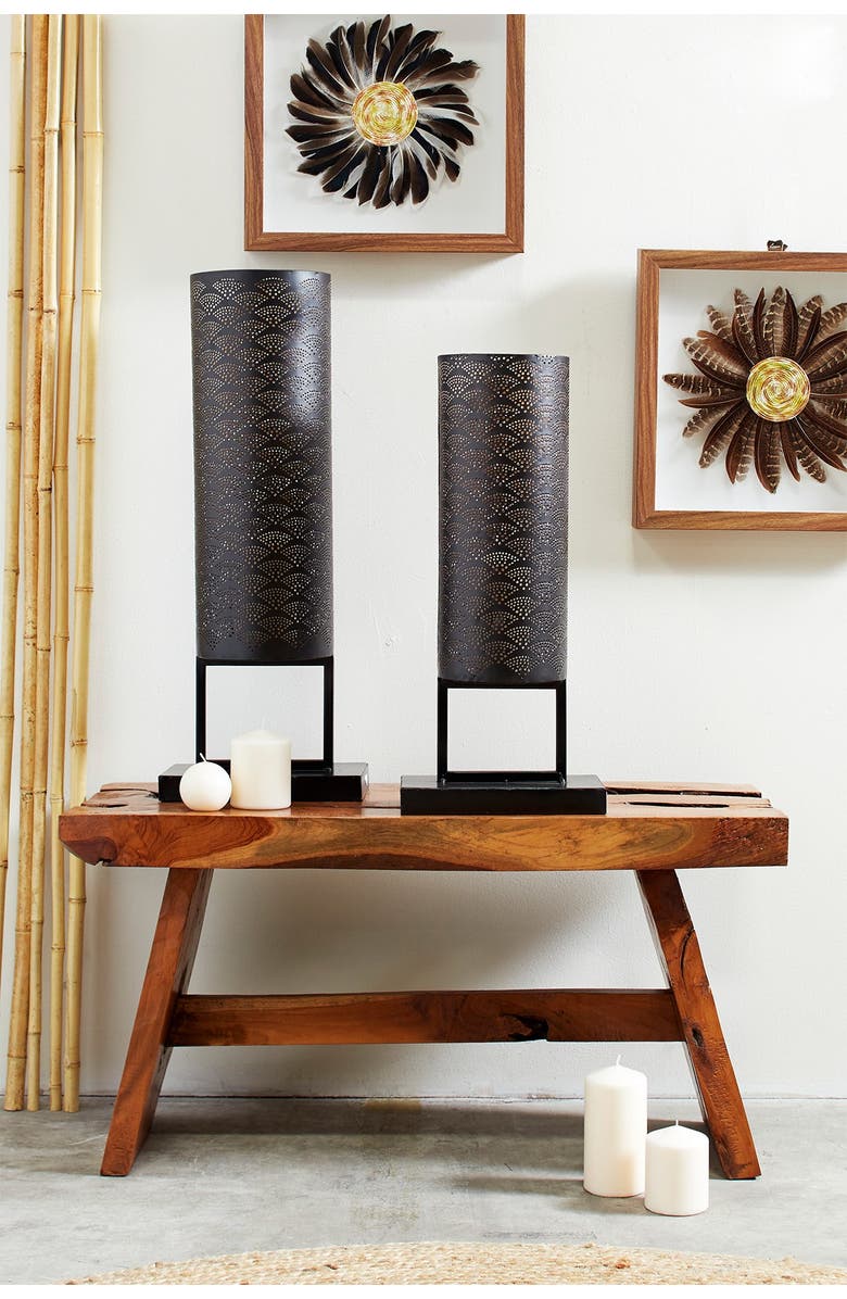 WILLOW ROW Modern Style Large Black Cylinder Metal Lantern with Pierced ...