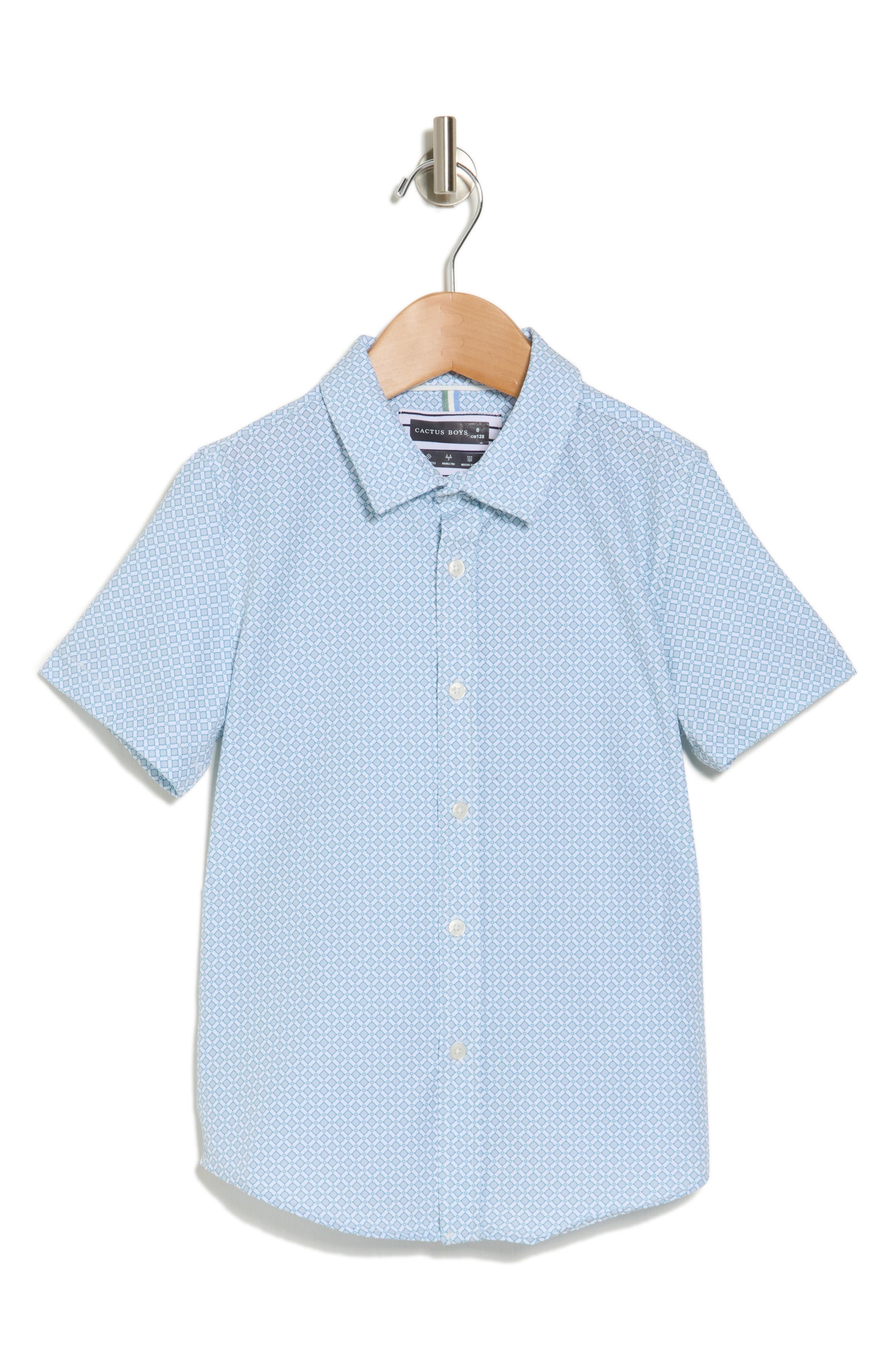DENIM AND FLOWER Kids' Geometric Tech Short Sleeve Button-Up Shirt ...