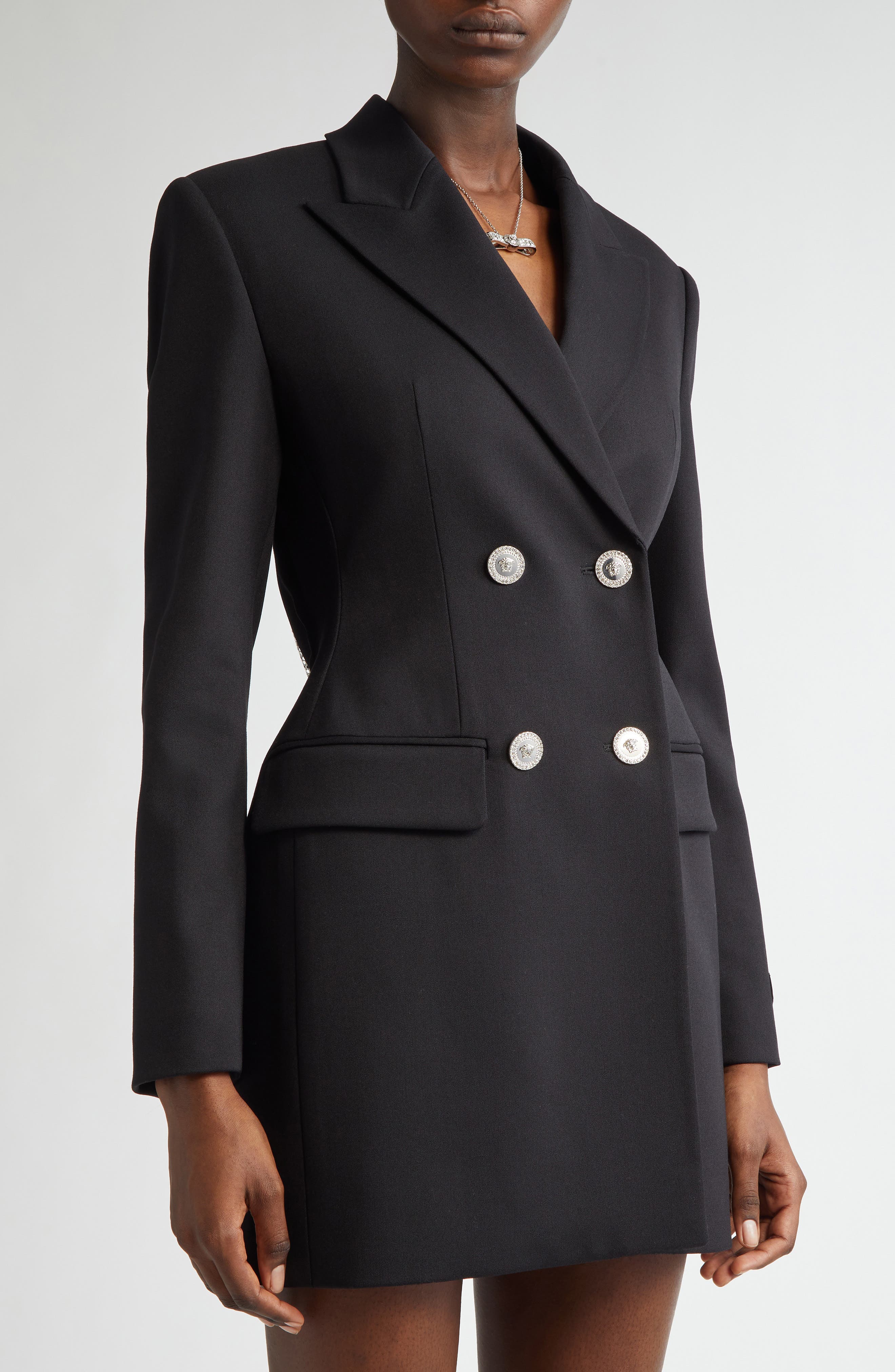Versace Metal Mesh Long Sleeve Stretch Wool Blazer Dress | Nordstrom