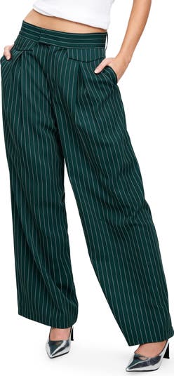 LIONESS NYC Pinstripe Wide Leg Satin Pants | Nordstrom