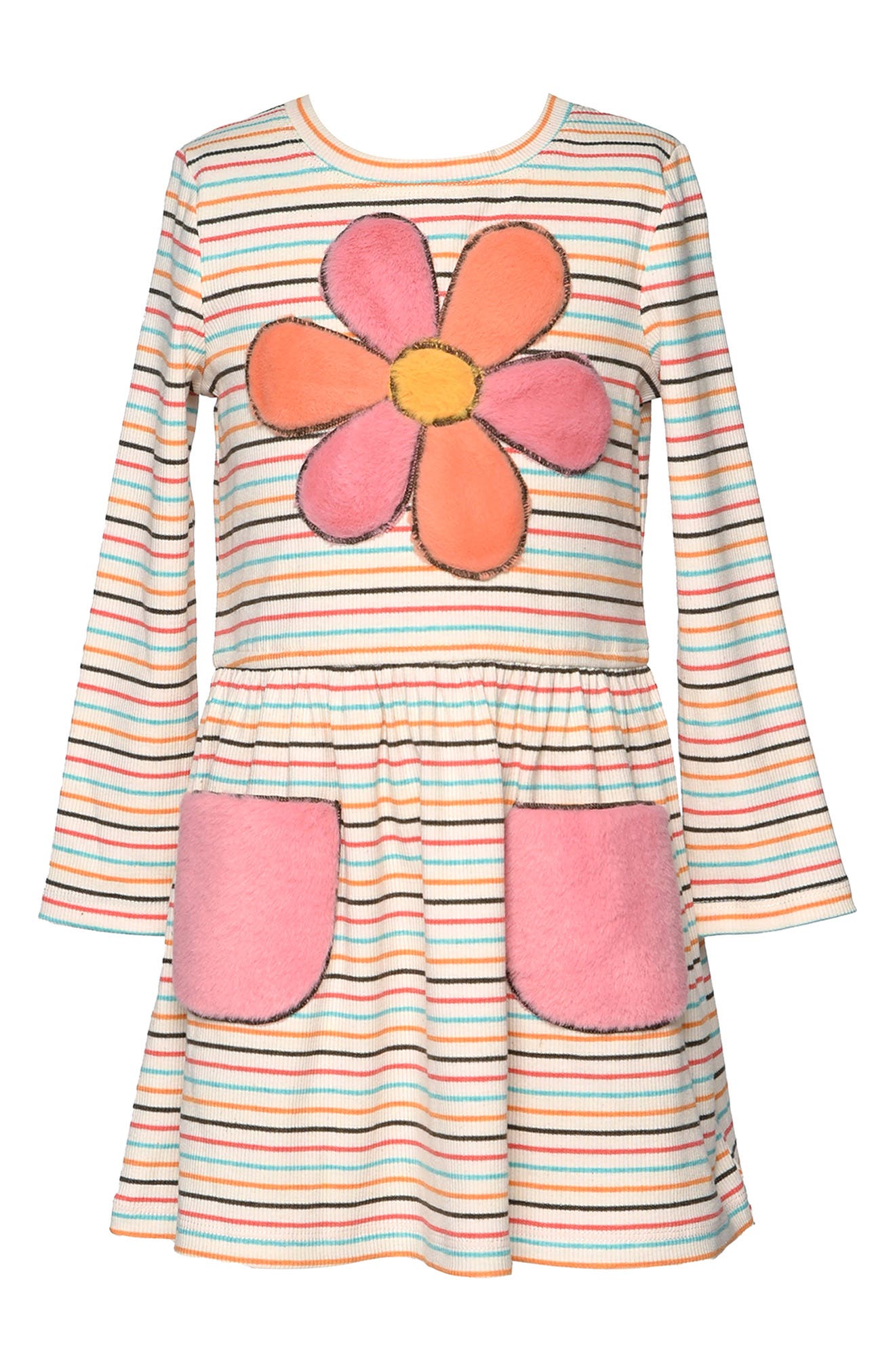 Baby Sara Kids' Faux Fur Daisy Patch Dress | Nordstromrack