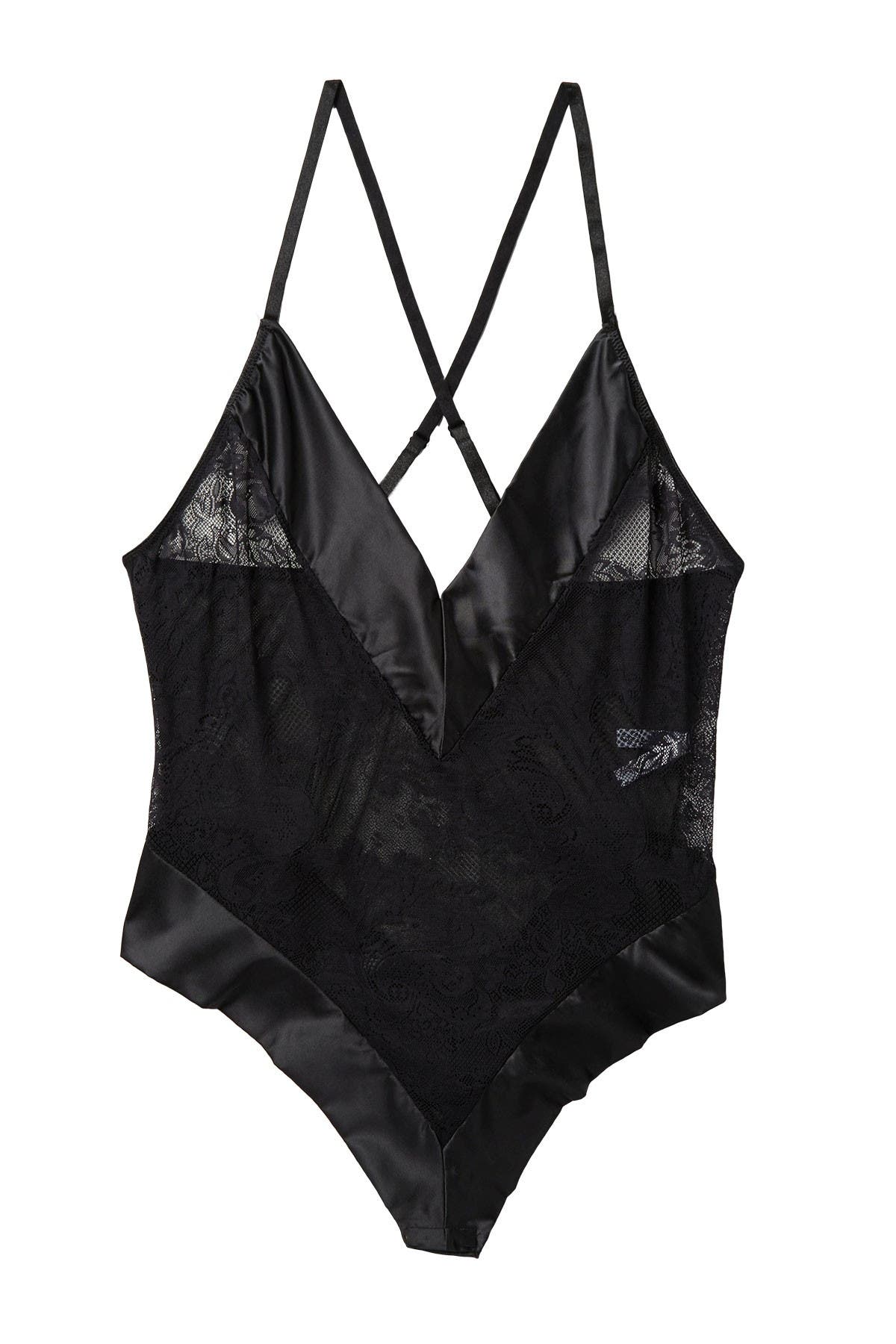 Oh La La Cheri Lace Satin Trim Plunge Neck Teddy | Nordstromrack