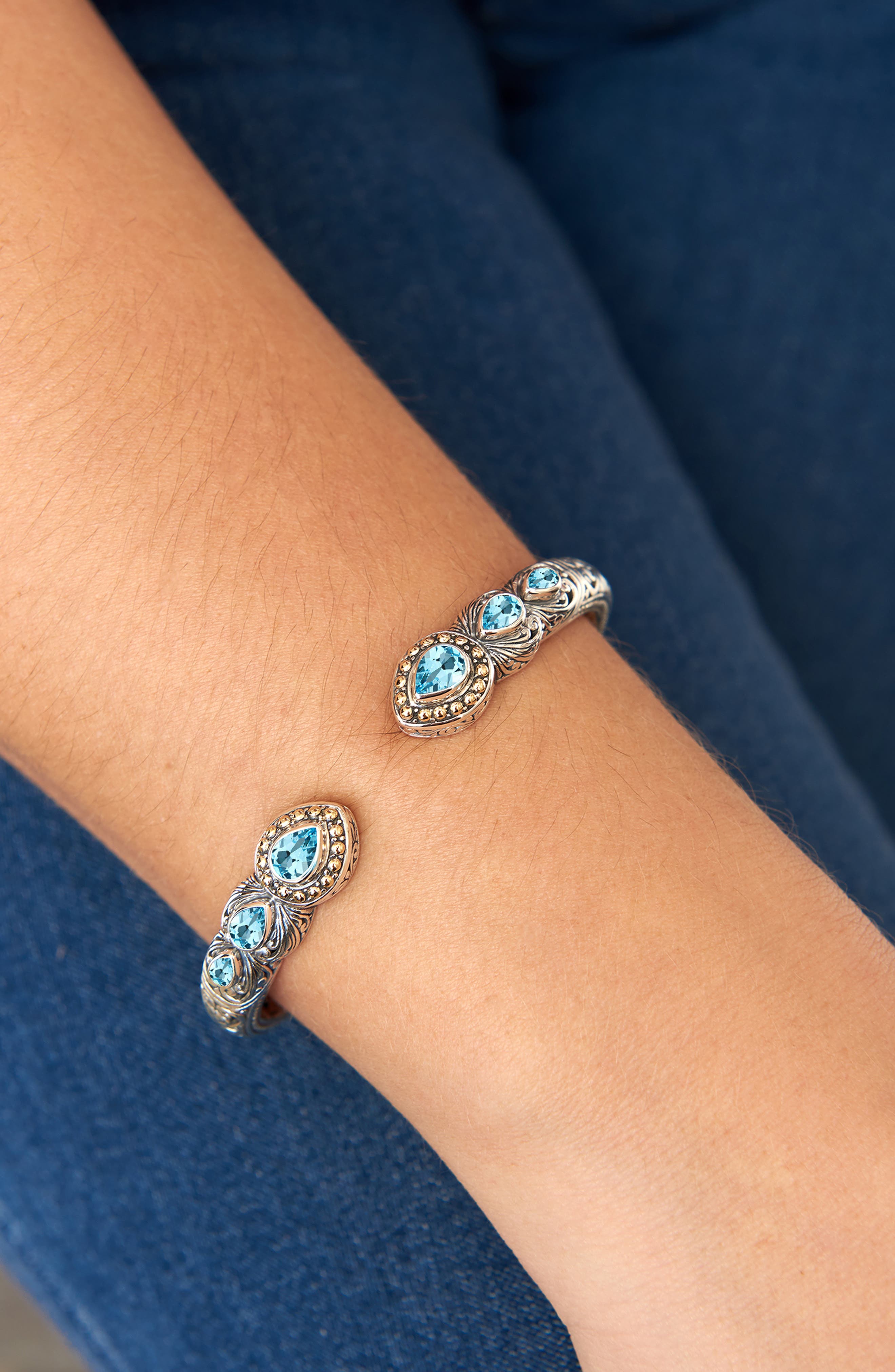 DEVATA Sterling Silver Bali Filigree Amethyst Blue Topaz Hinge Cuff ...