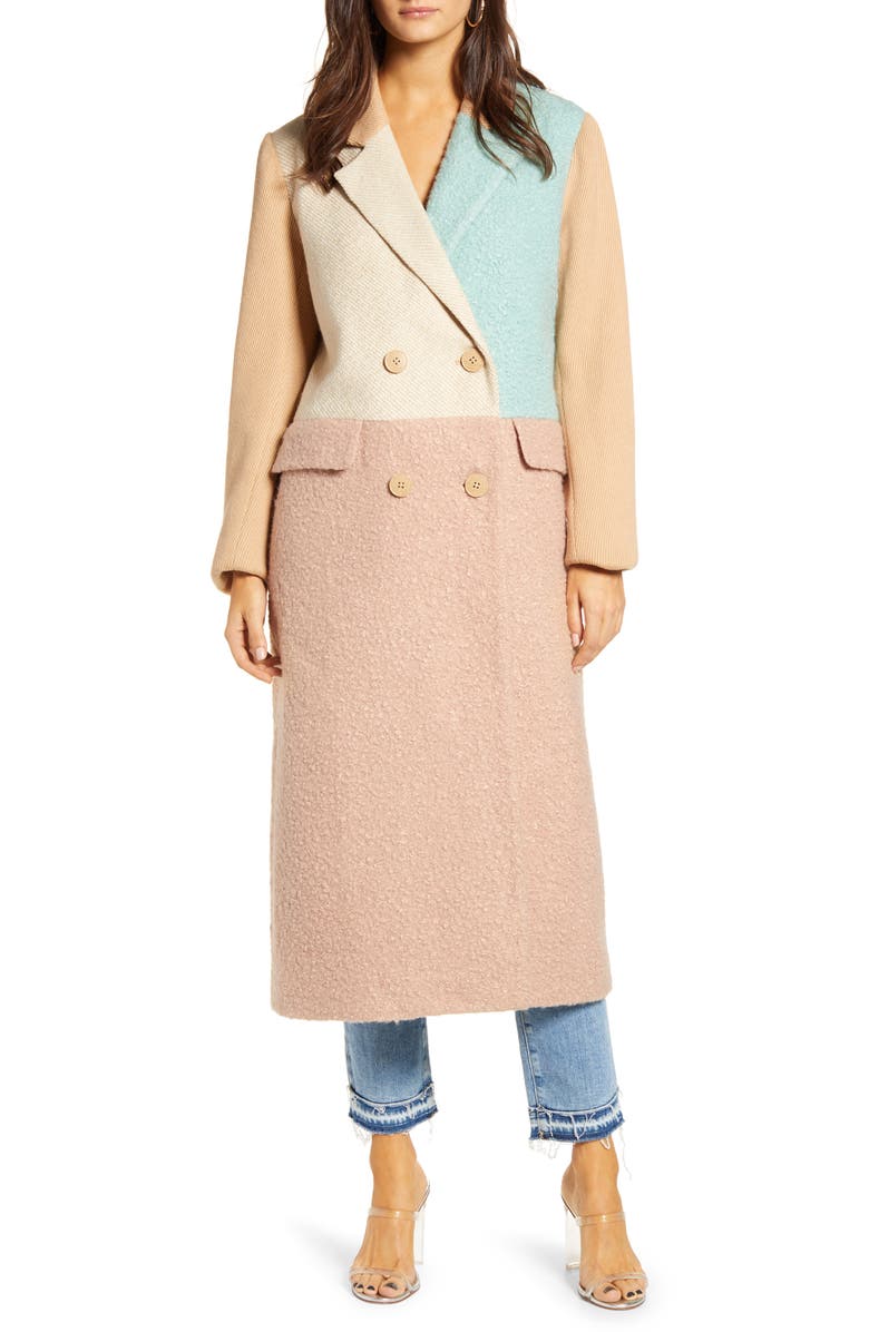 English Factory Colorblock Mixed Media Coat | Nordstrom
