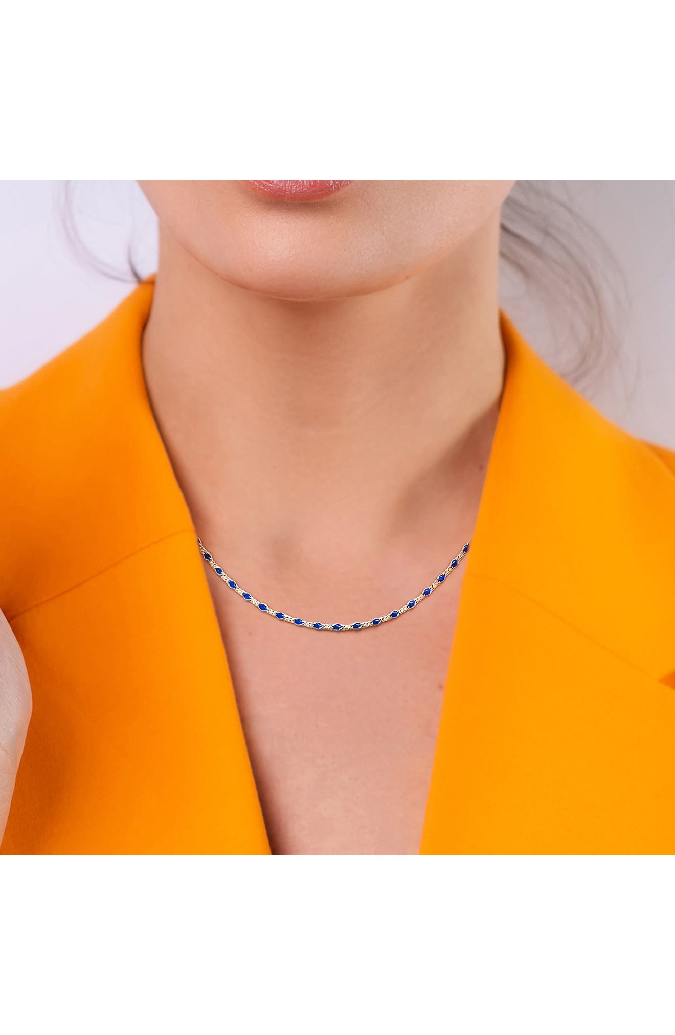DELMAR Sterling Silver Blue Enamel Station Curb Chain Necklace ...