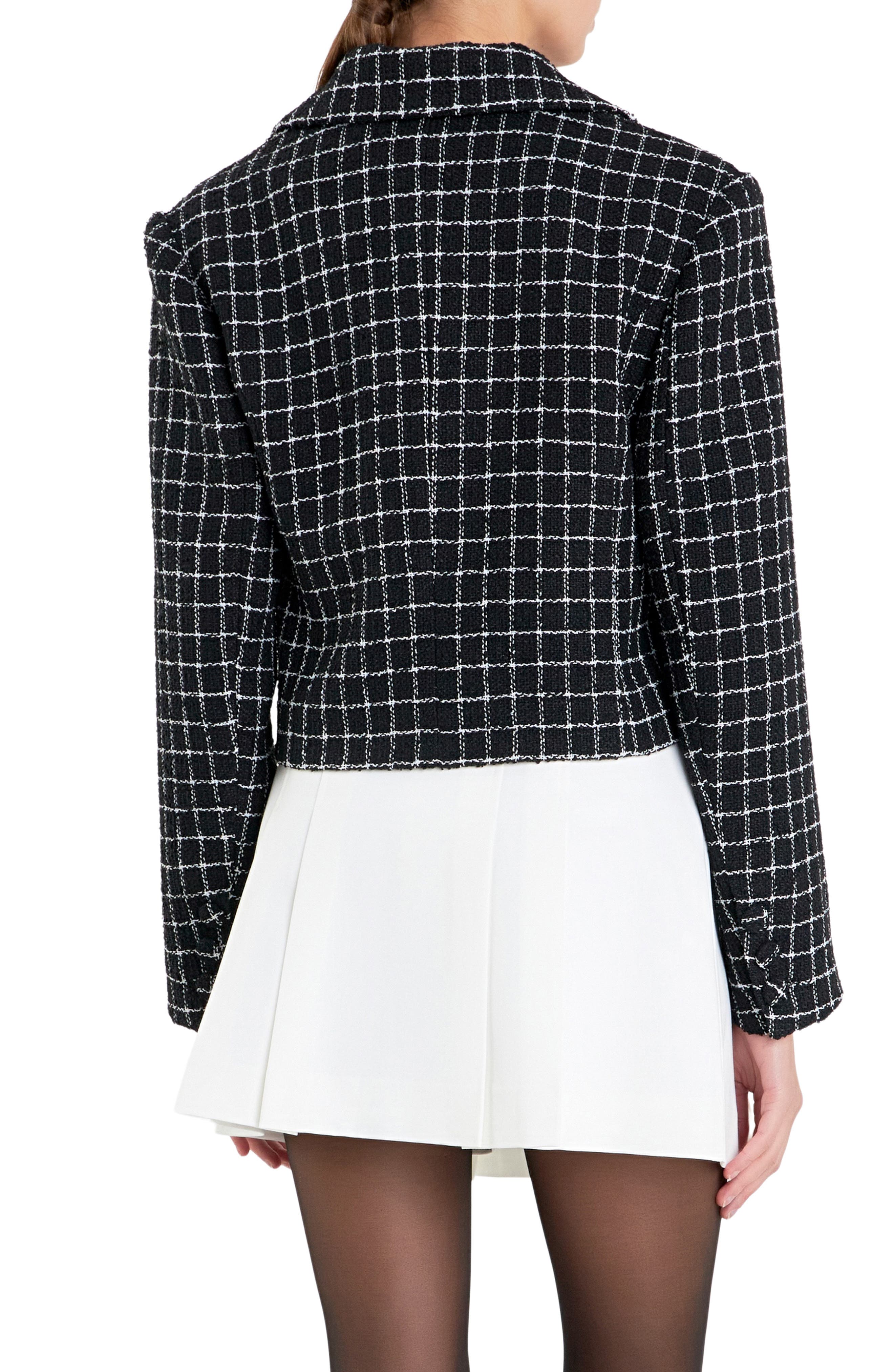 English Factory Windowpane Check Tweed Crop Blazer | Nordstrom