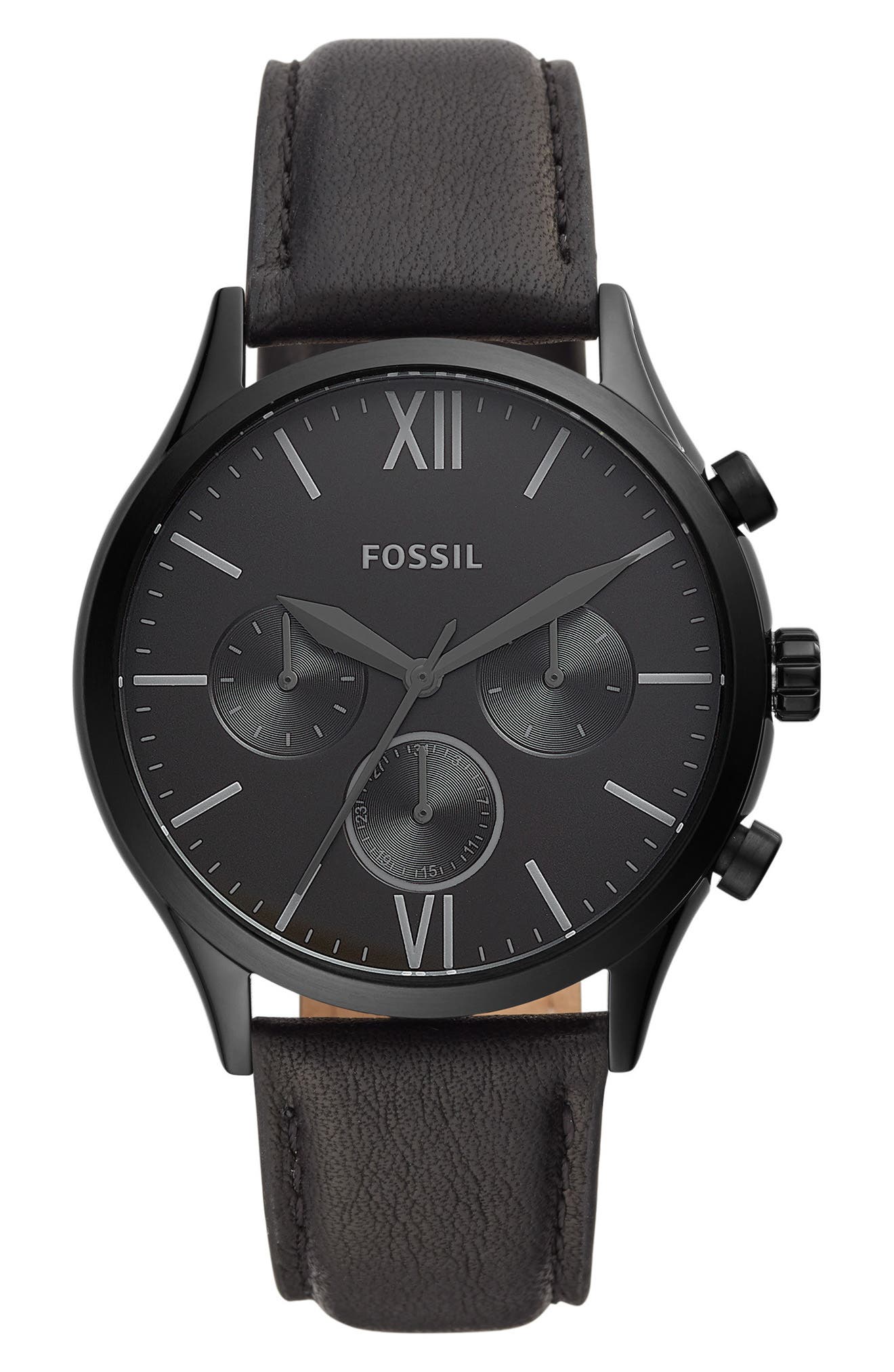 Fossil Men's Stainless Steel Leather Strap Watch, 44mm | Nordstromrack