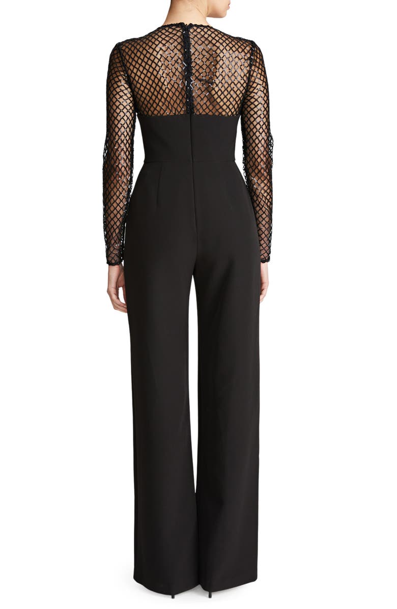 HALSTON Jac Sequin Illusion Neck Crepe Jumpsuit | Nordstromrack