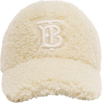 Burberry Embroidered Monogram Genuine Shearling Baseball Cap | Nordstrom