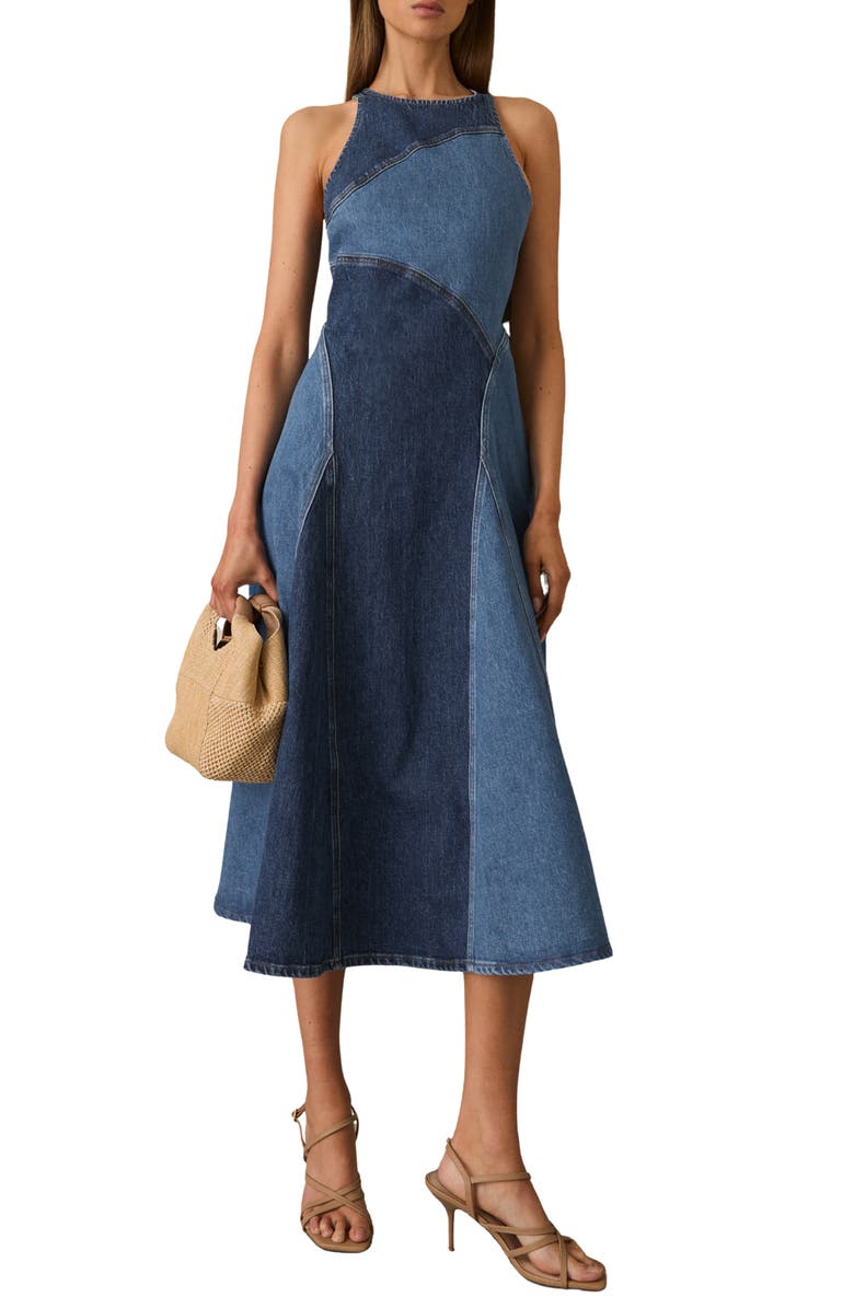 Reiss Wilder Colorblock Denim Panel Midi Dress | Nordstrom