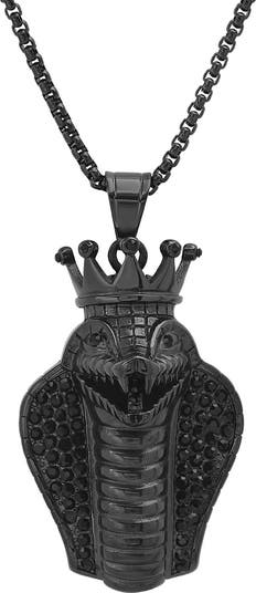 HMY JEWELRY Black IP Stainless Steel CZ Snake Pendant Necklace ...