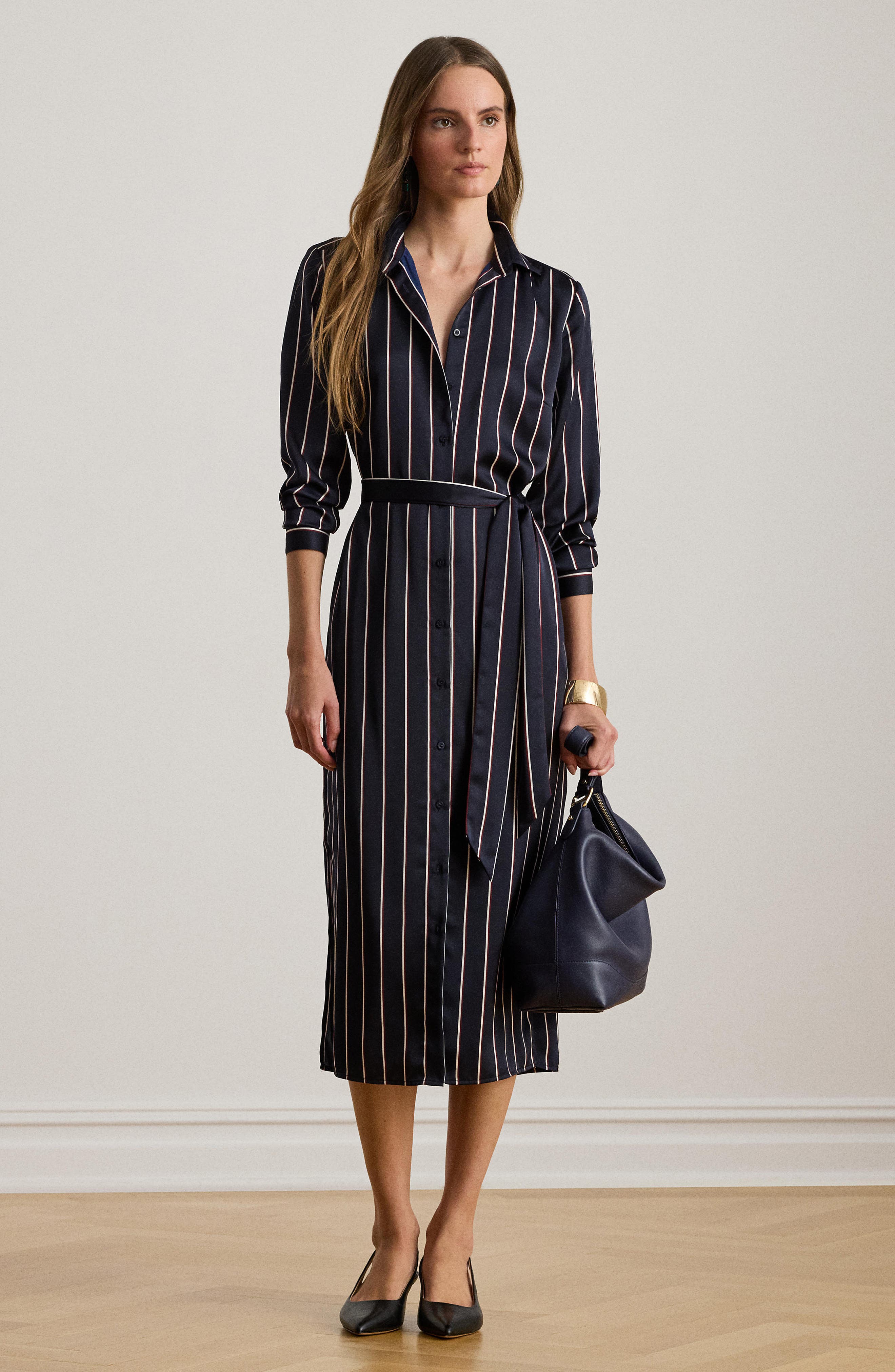 Lauren Ralph Lauren Fayella Stripe Long Sleeve Midi Shirtdress | Nordstrom