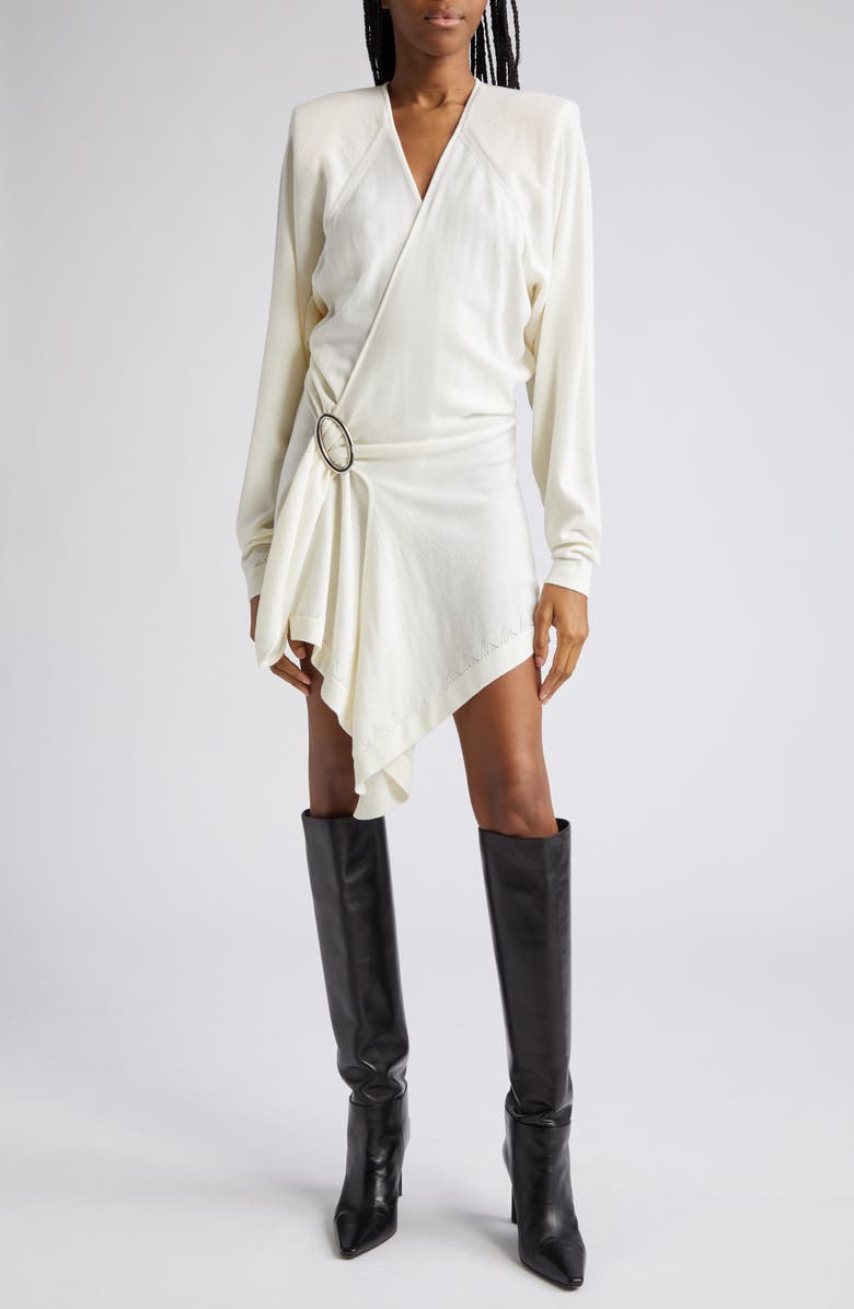The Attico Hurely Side Belt Long Sleeve Wool Minidress | Nordstromrack