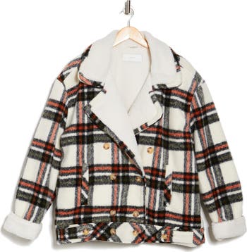 BLANKNYC Plaid Double Breasted Jacket with Faux Shearling Lining ...