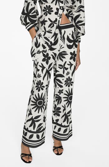 MANGO Floral Border Print Wide Leg Pants | Nordstrom