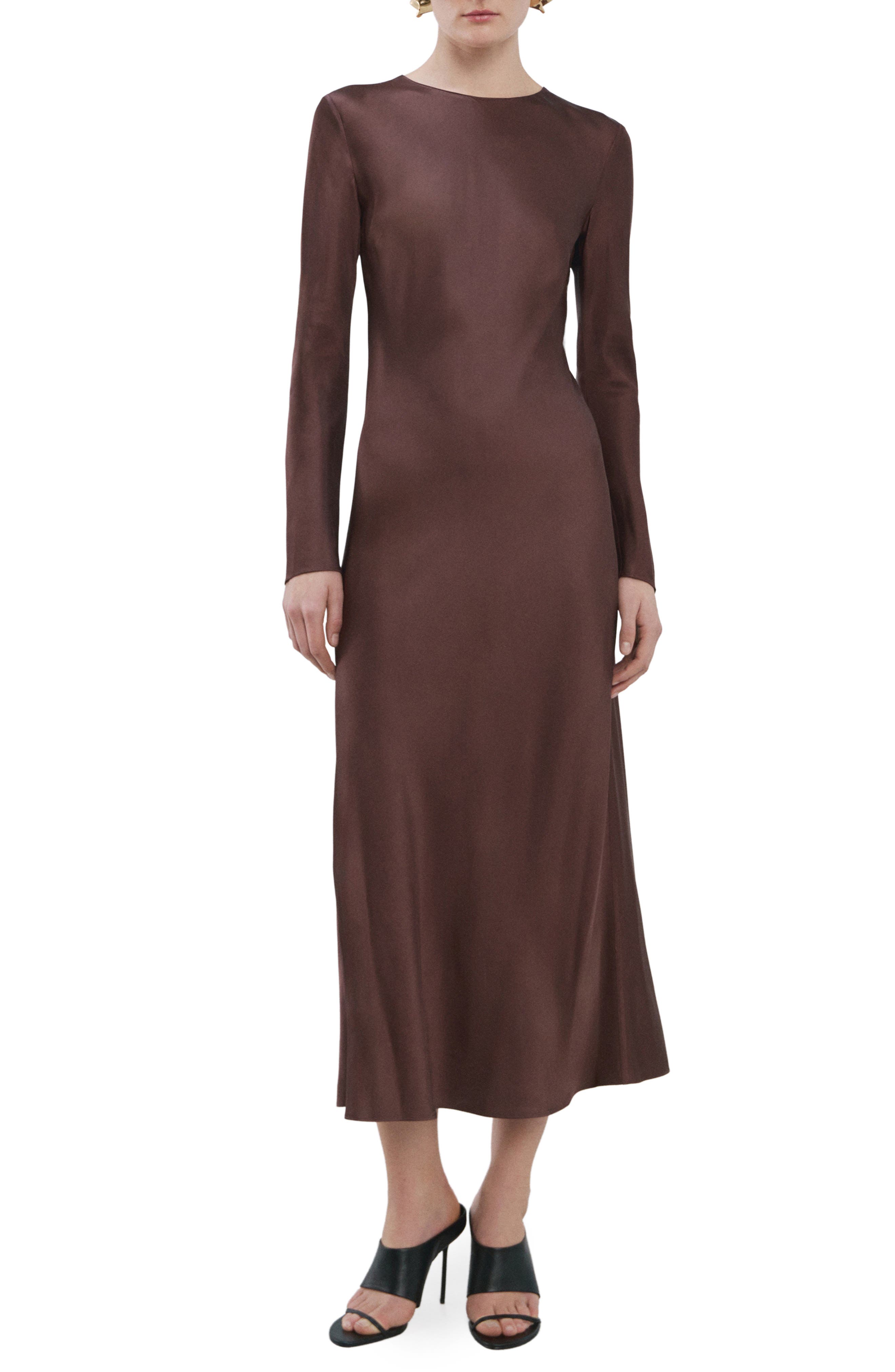 MANGO Long Sleeve Satin Midi Dress | Nordstrom