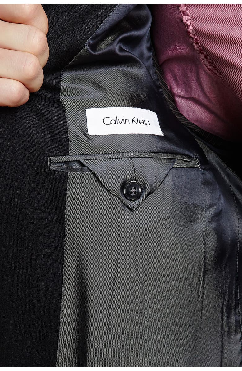 Calvin Klein Grey Sharkskin Two Button Notch Lapel Wool Suit ...