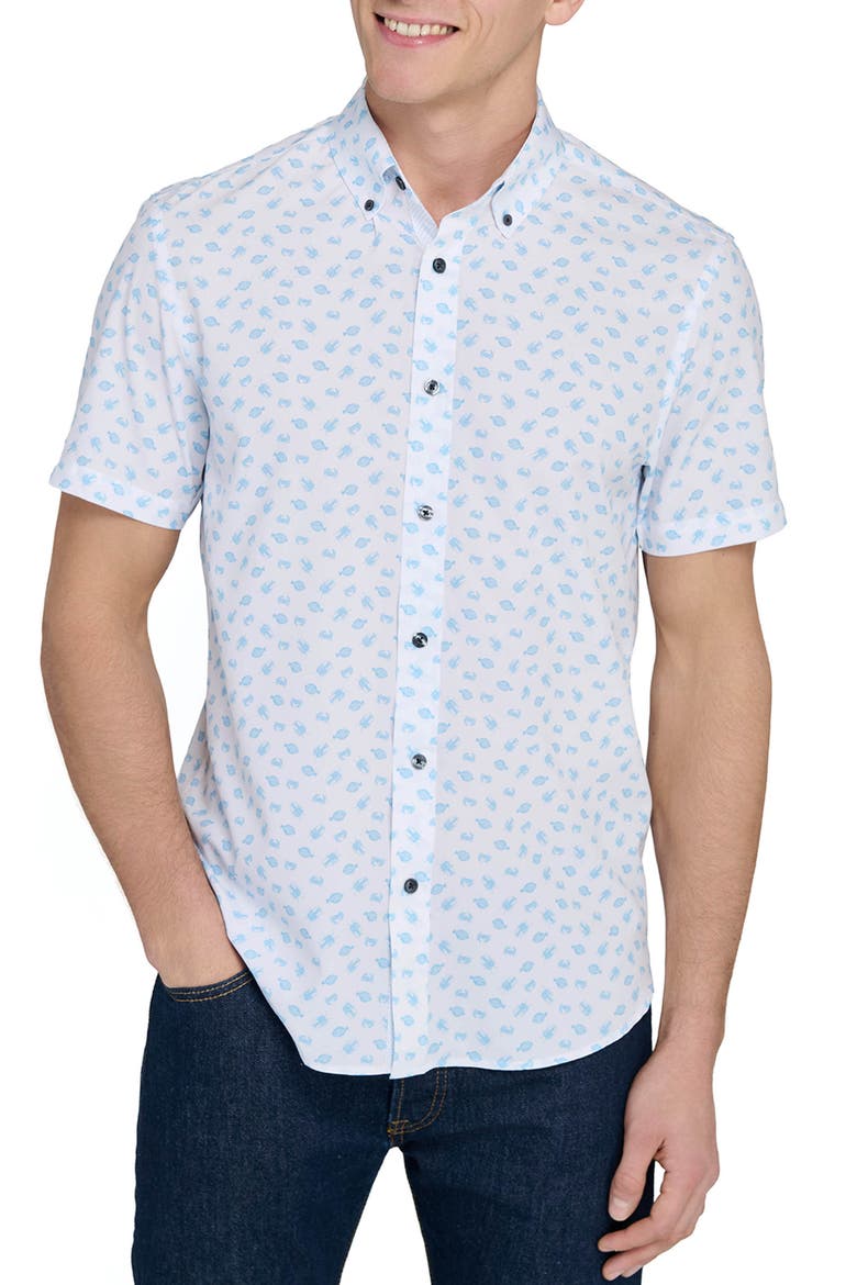 Slim Fit 4-Way Stretch Short Sleeve Button-Up Performance Shirt (Men ...