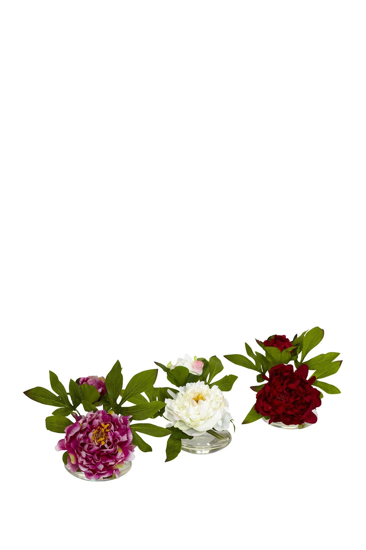 NEARLY NATURAL Peony Arrangement in Glass Vase - Set of 3 | Nordstromrack