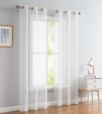 DAINTY HOME Sprinkles Set of 2 Metallic Sheer Panel Curtains ...