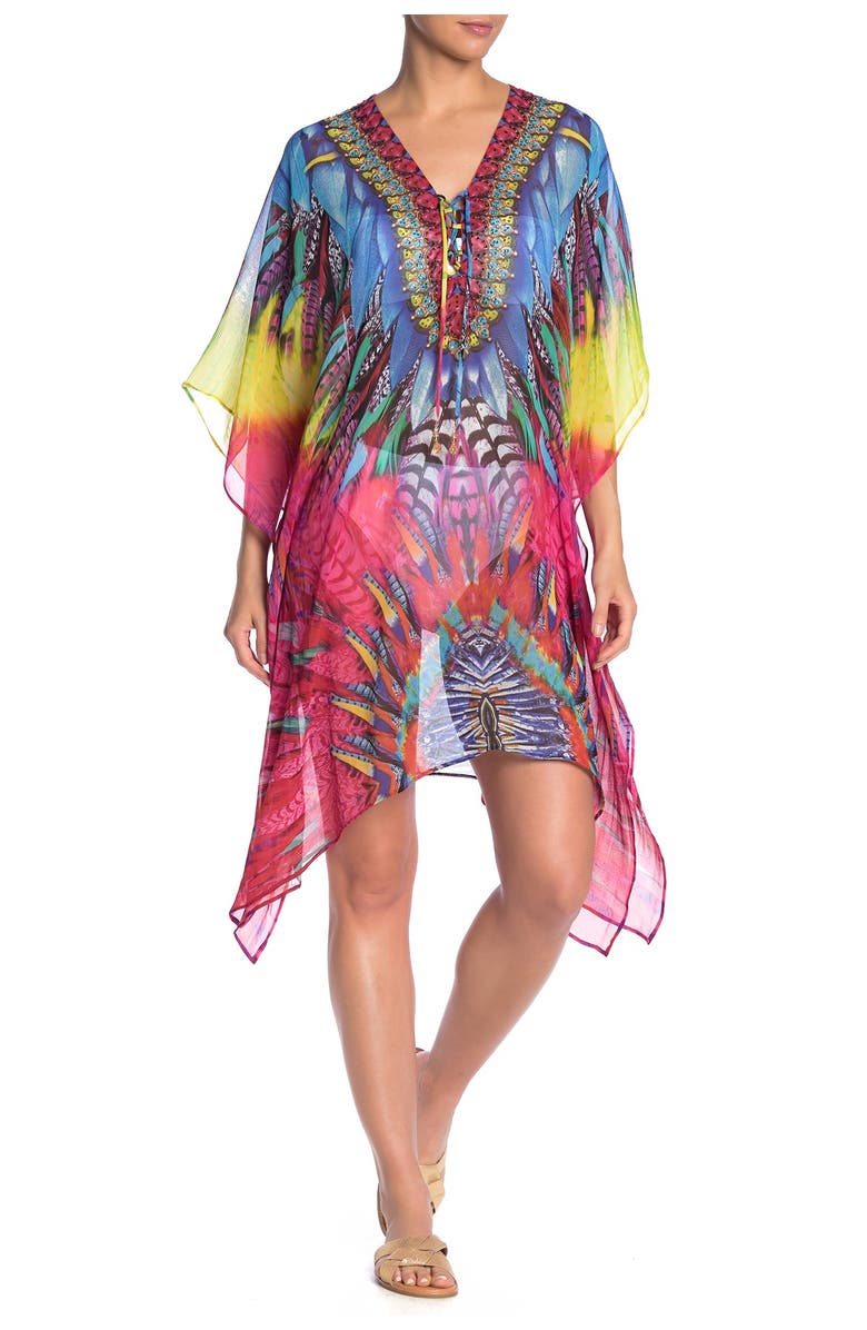 NATURAL IMPRESSIONS Beaded Tie Front Caftan | Nordstromrack