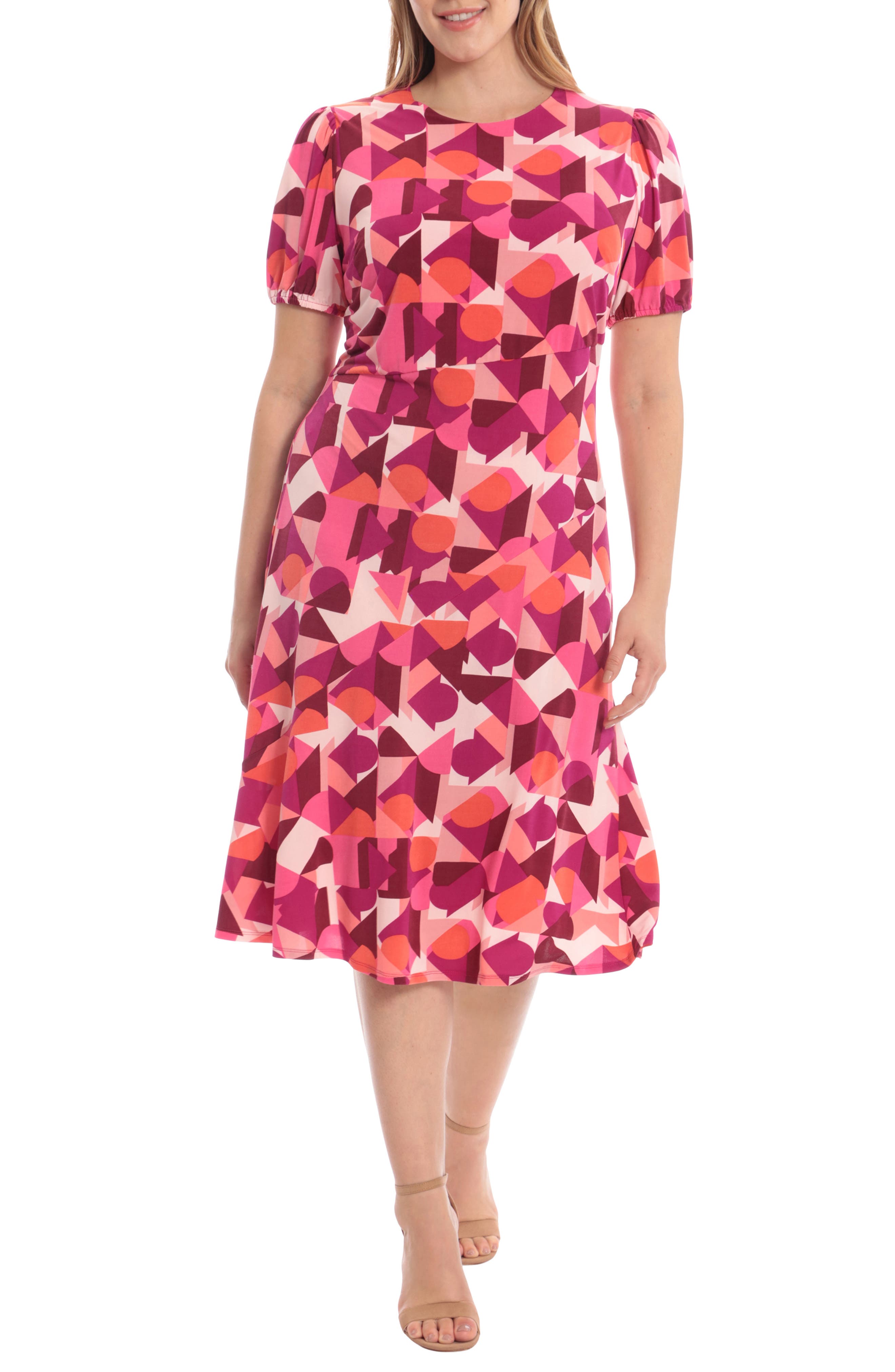 Donna Morgan Geo Print Short Sleeve Fit & Flare Dress | Nordstromrack