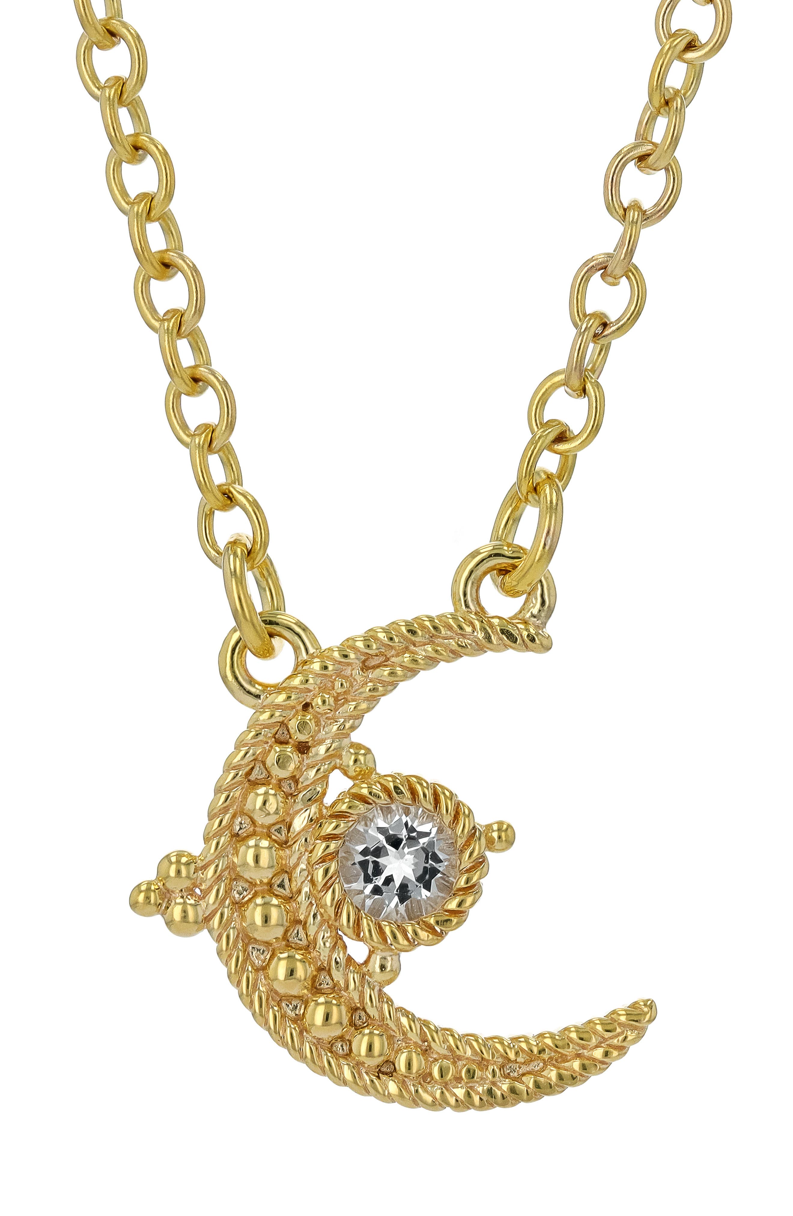 Judith Ripka 14K Gold White Topaz Crescent Moon Pendant Necklace ...