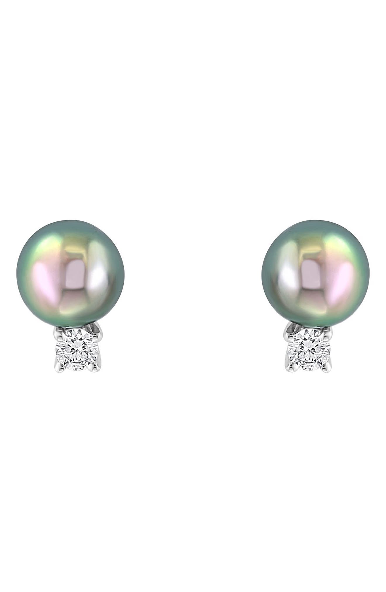 EFFY 14K White Gold Diamond & Tahitian Pearl Earrings | Nordstromrack